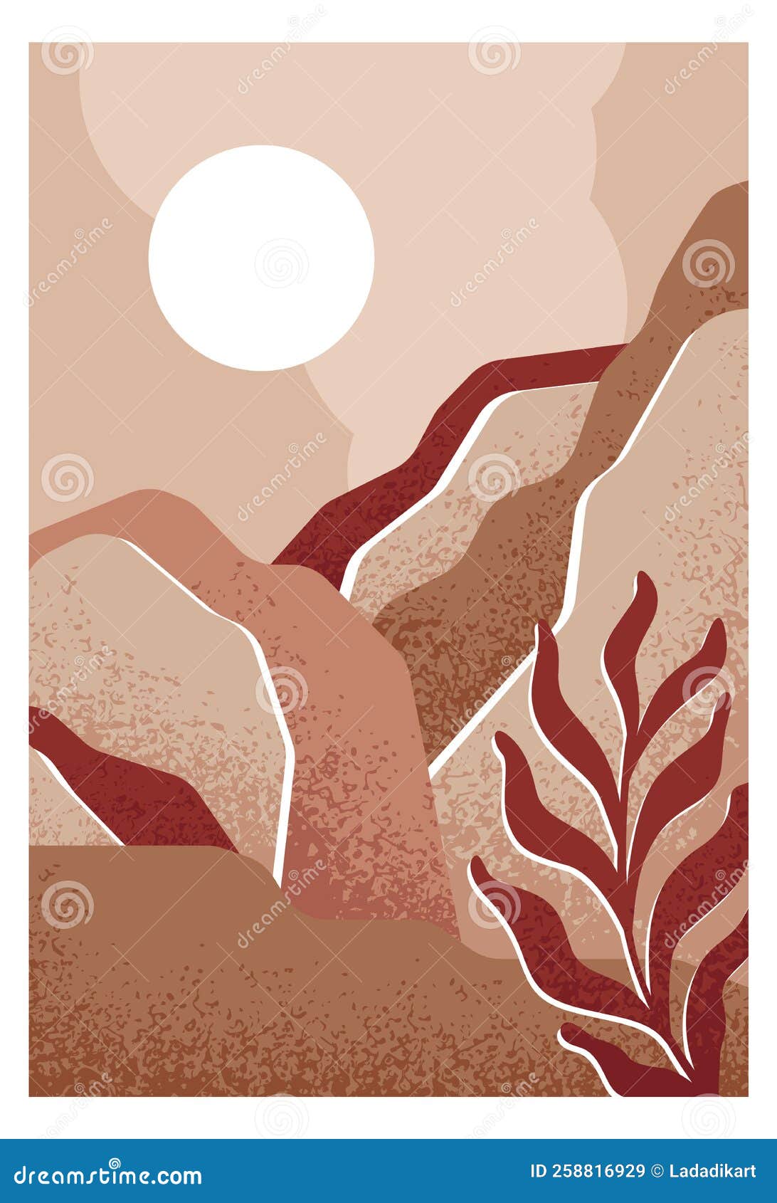 Minimalistic Landscape. Stylized Boho Poster Stock Illustration ...