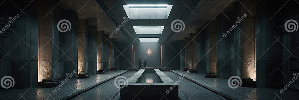 Minimalistic Large Sci Fi Interior with Concrete Walls Created by ... Minimalistic Large Sci Fi Interior with Concrete Walls Created by ...