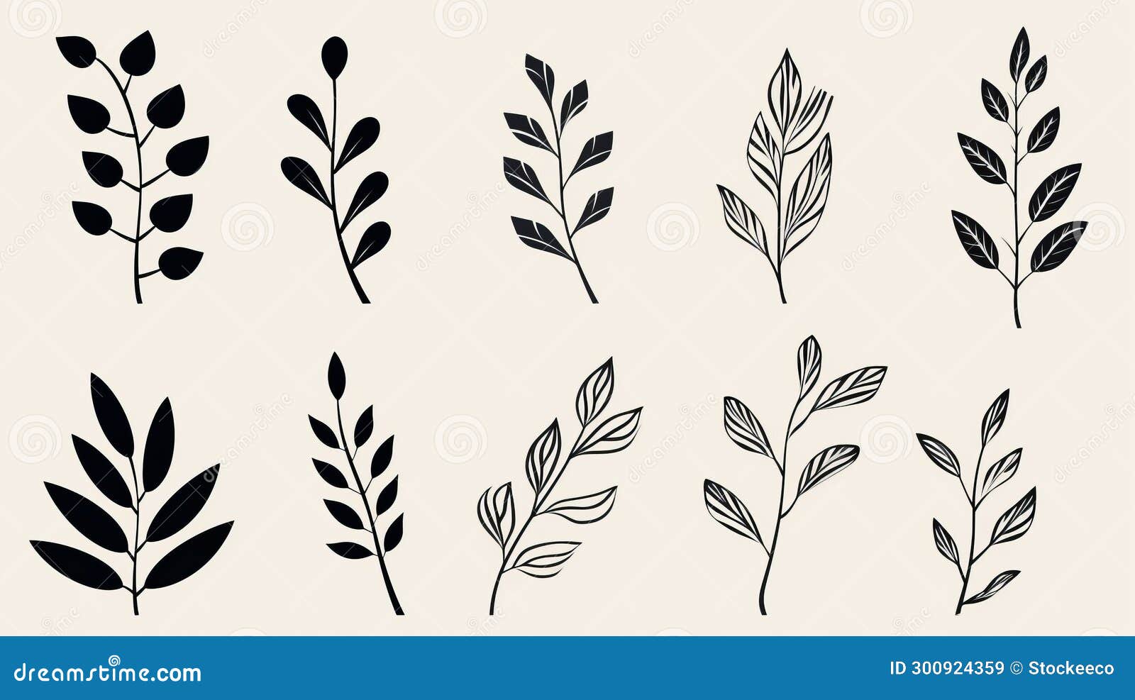 Minimalistic Leaf Designs on Beige Background Stock Illustration ...