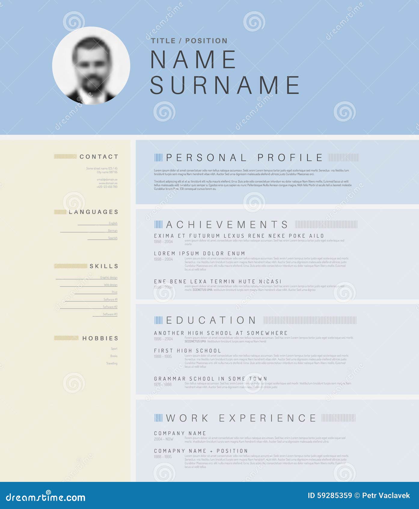 Minimalistic Light Cv / Resume Template Stock Vector - Illustration of ...