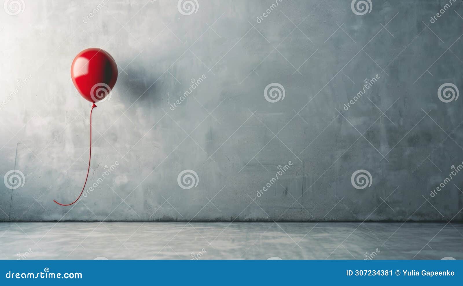 Minimalistic Light Gray Background with One Red Balloon on the Left ...