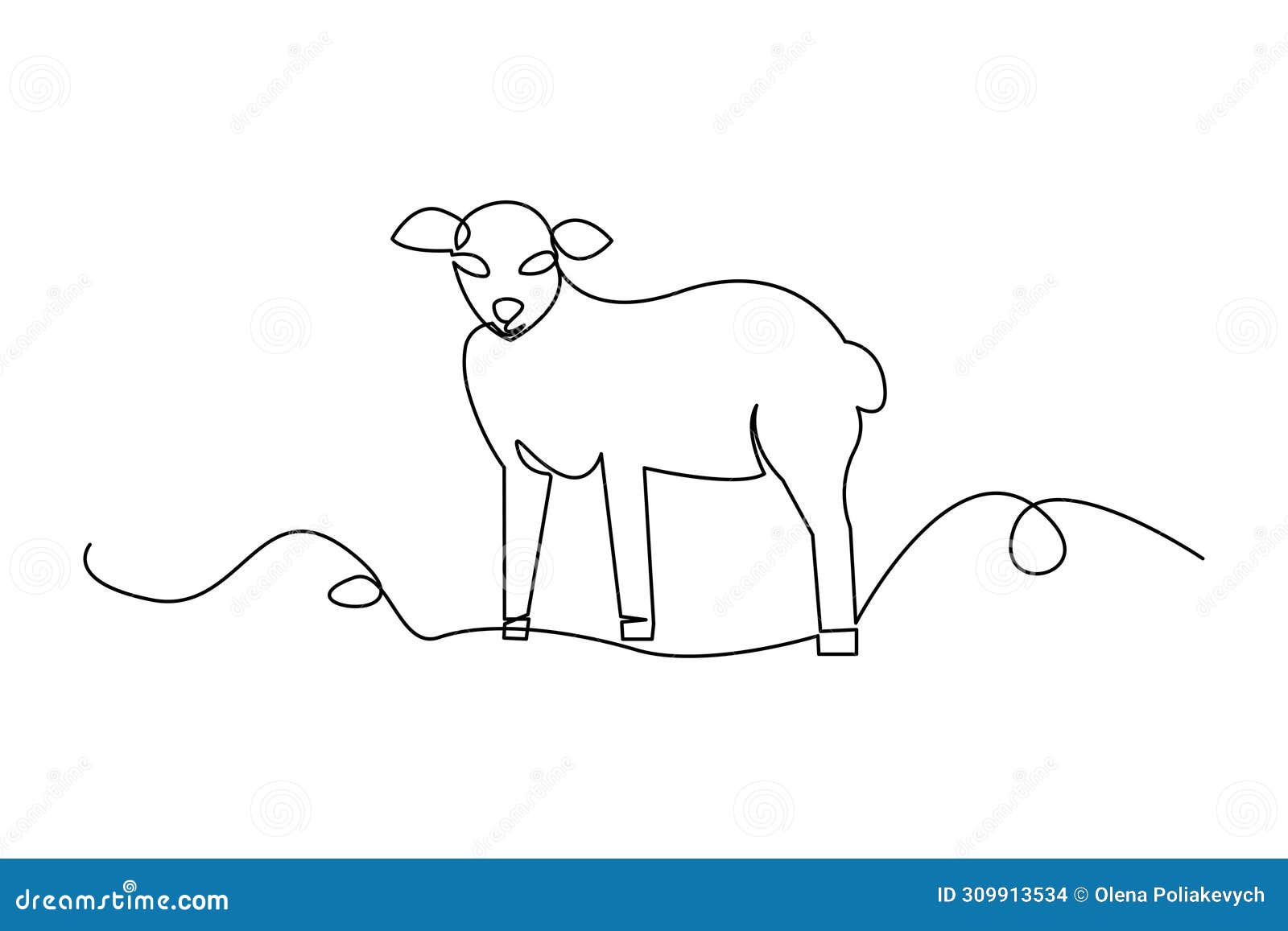 Minimalistic Line Drawing of a Sheep Standing on a Continuous Line ...