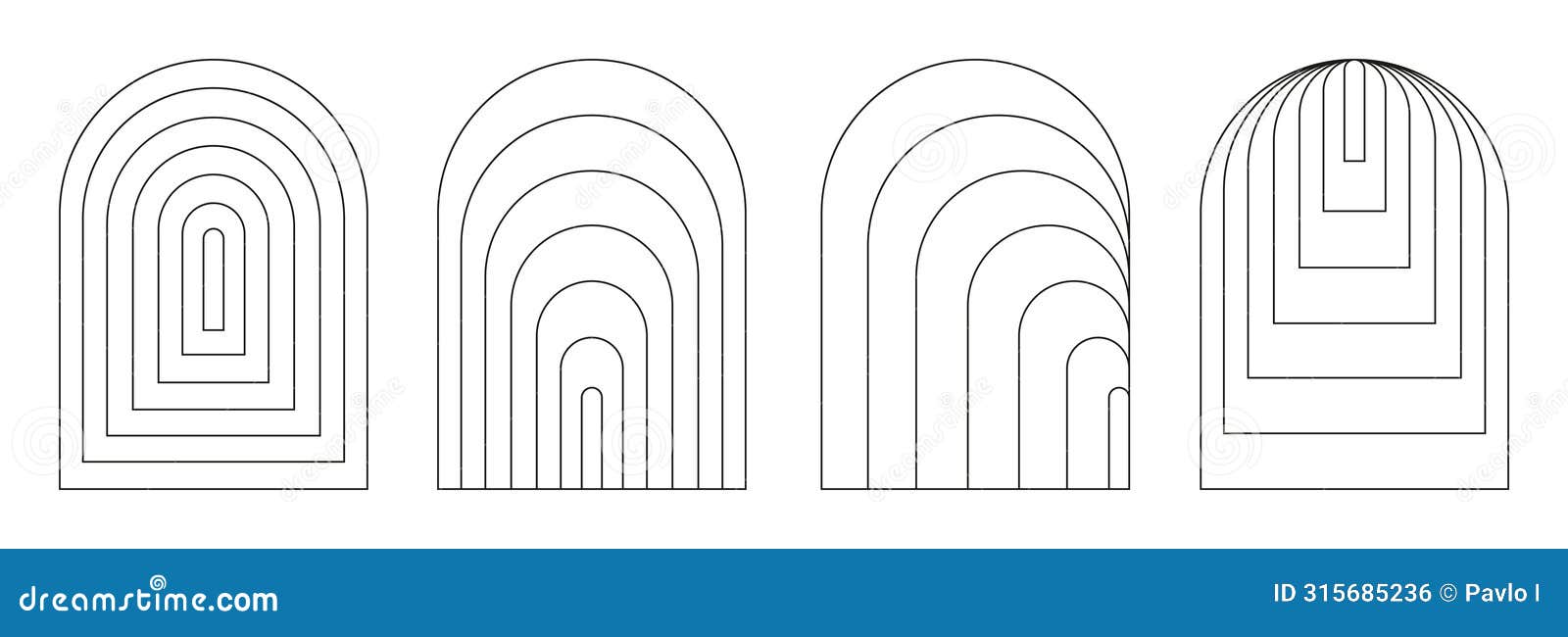 Minimalistic Linear Frames, Aesthetic Arched Frames Set In Modern Style ...