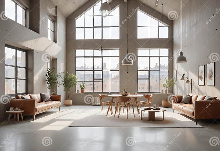 A Minimalistic Loft Interior with Concrete Background Stock ...