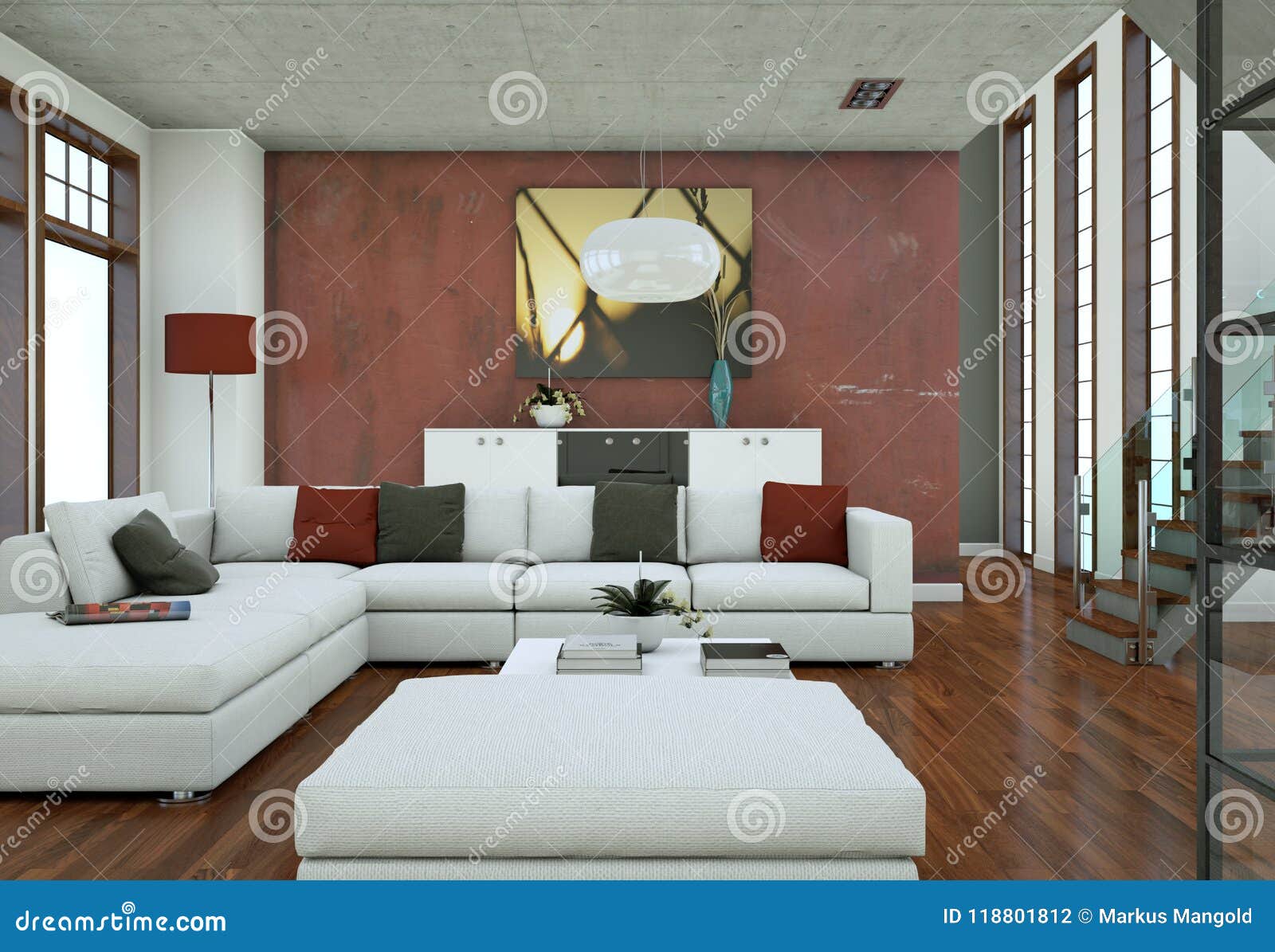 Minimalistic Loft Interior Design with Sofas and Concrete Walls Stock ...