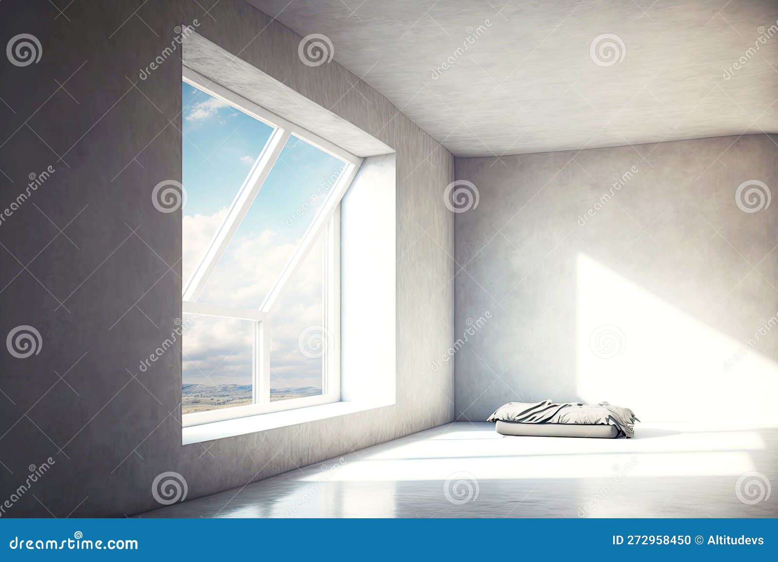 Minimalistic Loft Interior with Window To Sky Stock Photo - Image of ...