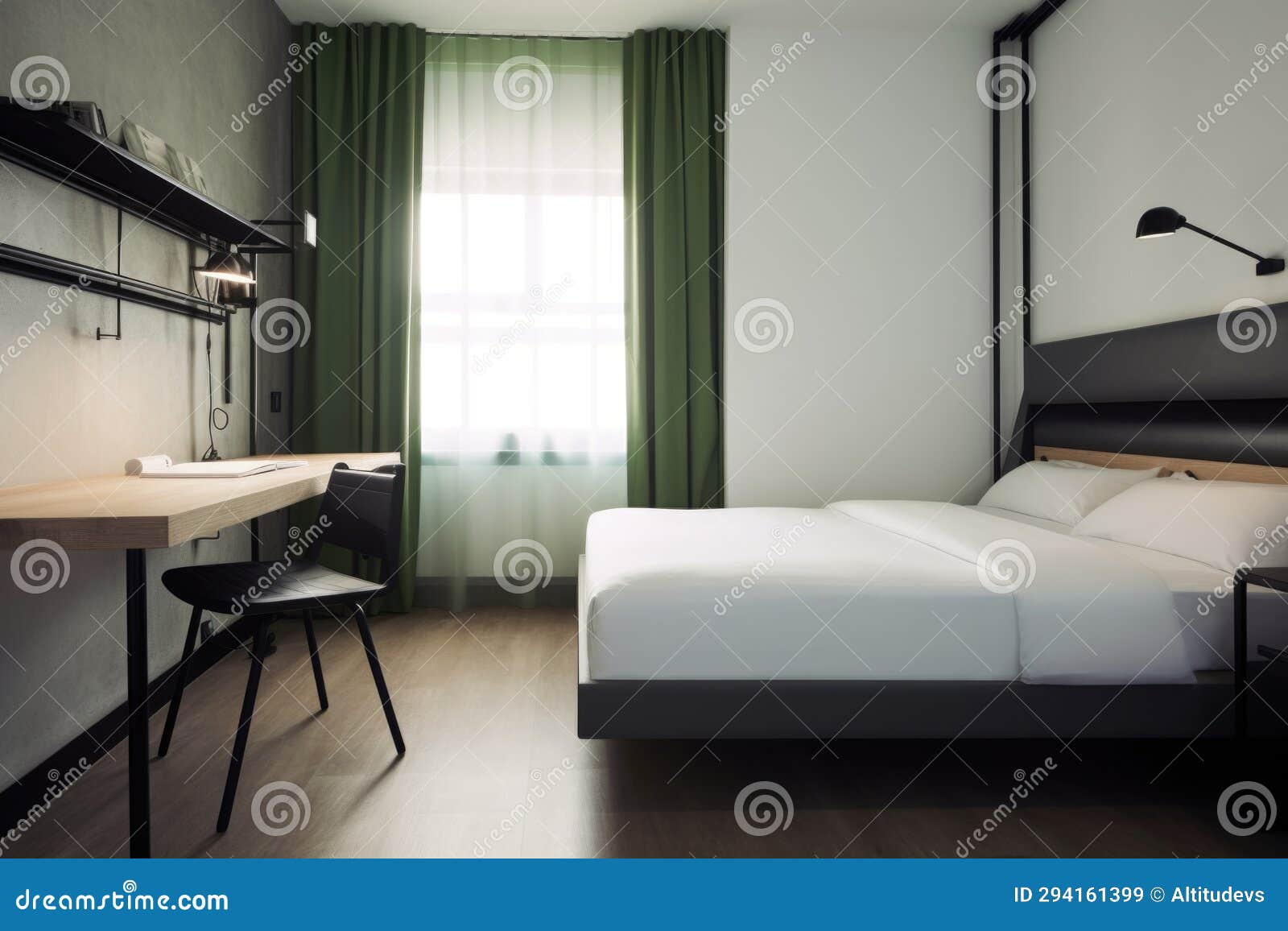 Minimalistic Micro Hotel Room with Bed and Desk Stock Image - Image of ...