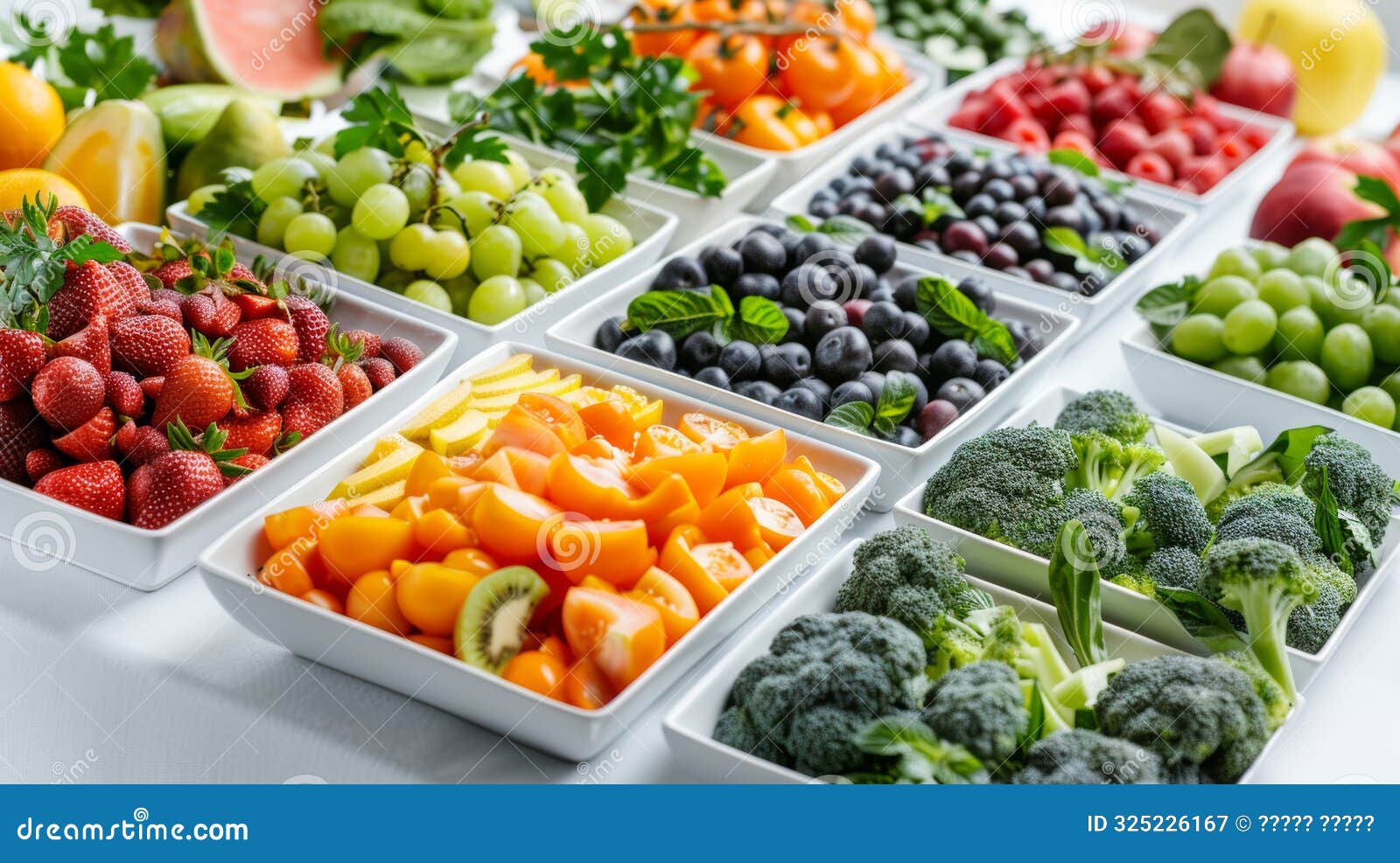 Minimalistic Mixed Fruit and Vegetable Buffet Display with Vibrant ...