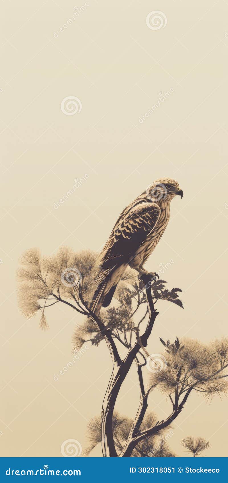 Minimalistic Mobile Wallpaper: Delicate Line Drawing of Hawk Perched on ...