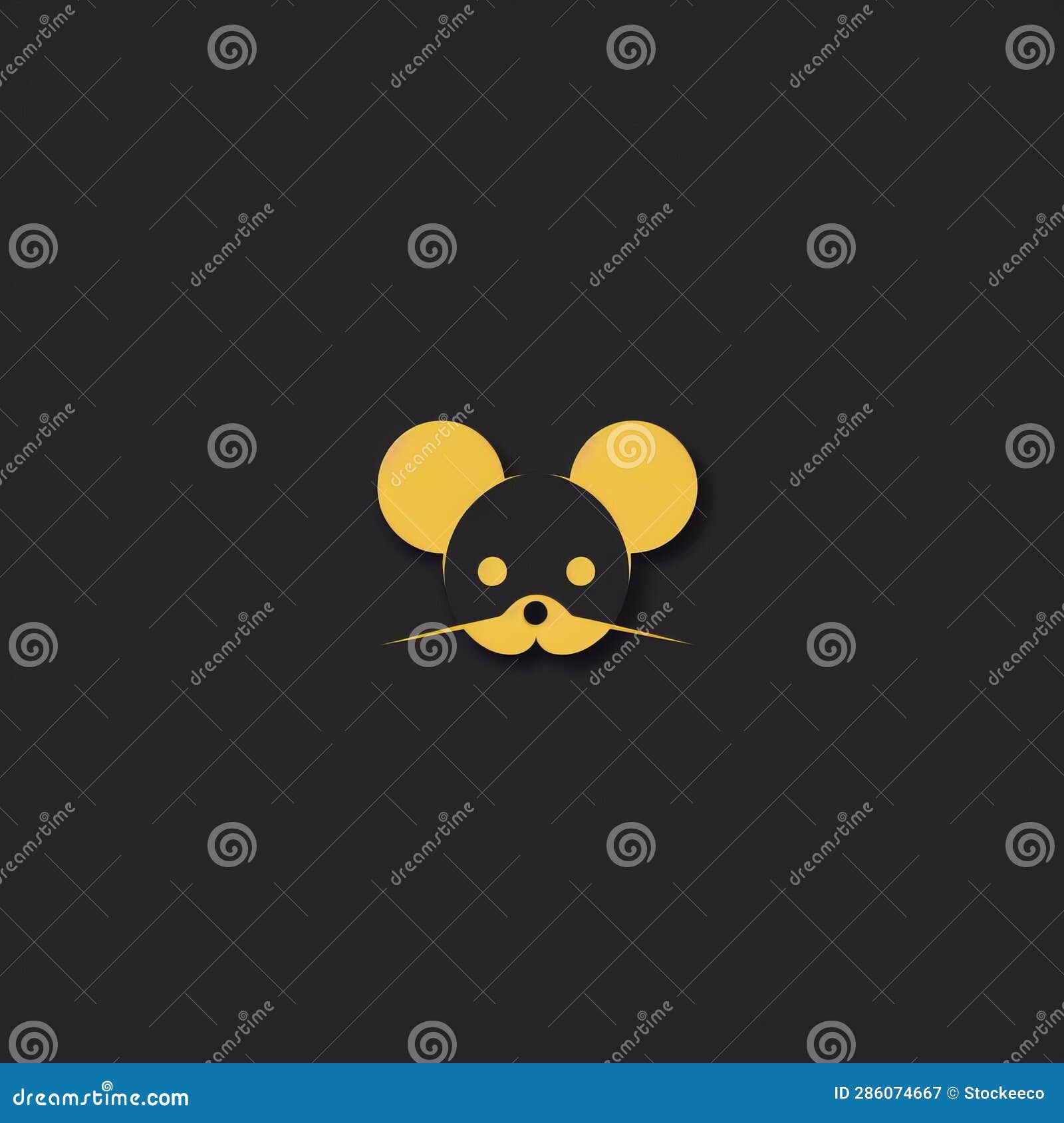 Minimalistic Mouse Logo with Moustache on Black Background Stock ...