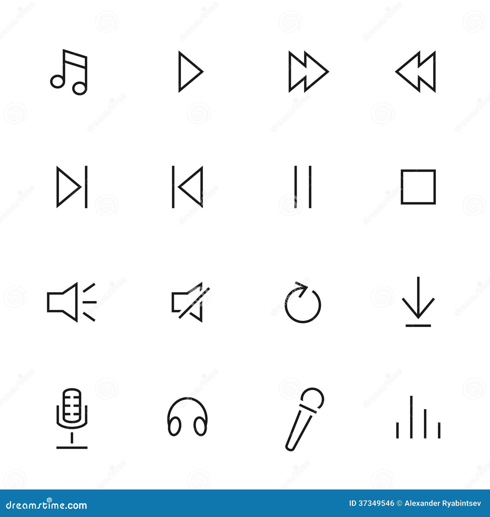 Minimalistic Music Player Icons. Stock Illustration - Illustration of ...