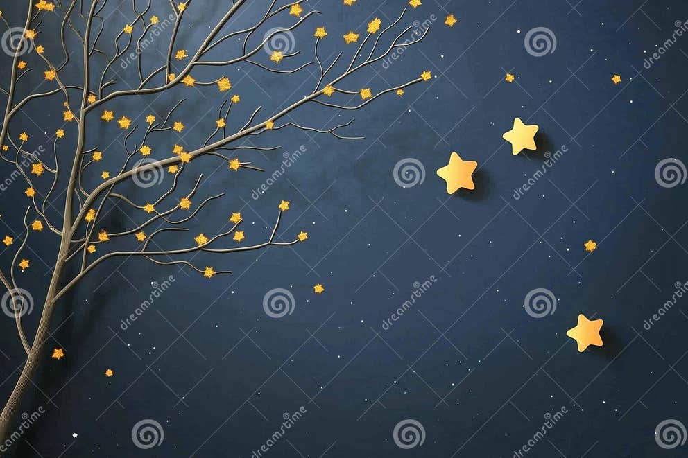 Minimalistic Night Sky Concept with Abstract Tree and Stars for Design ...