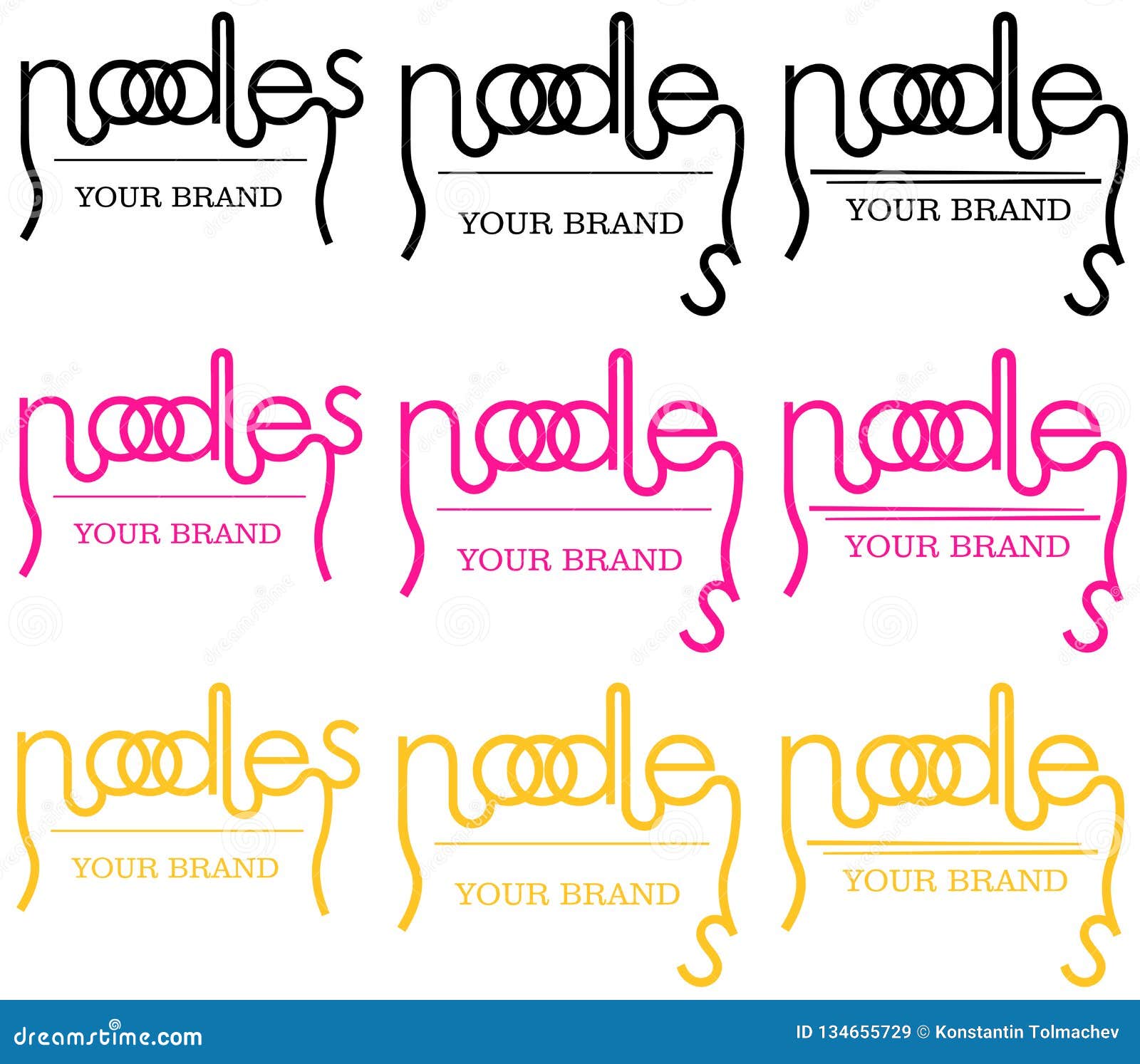 Minimalistic Noodle Logo of the Word in Different Versions, Typography ...