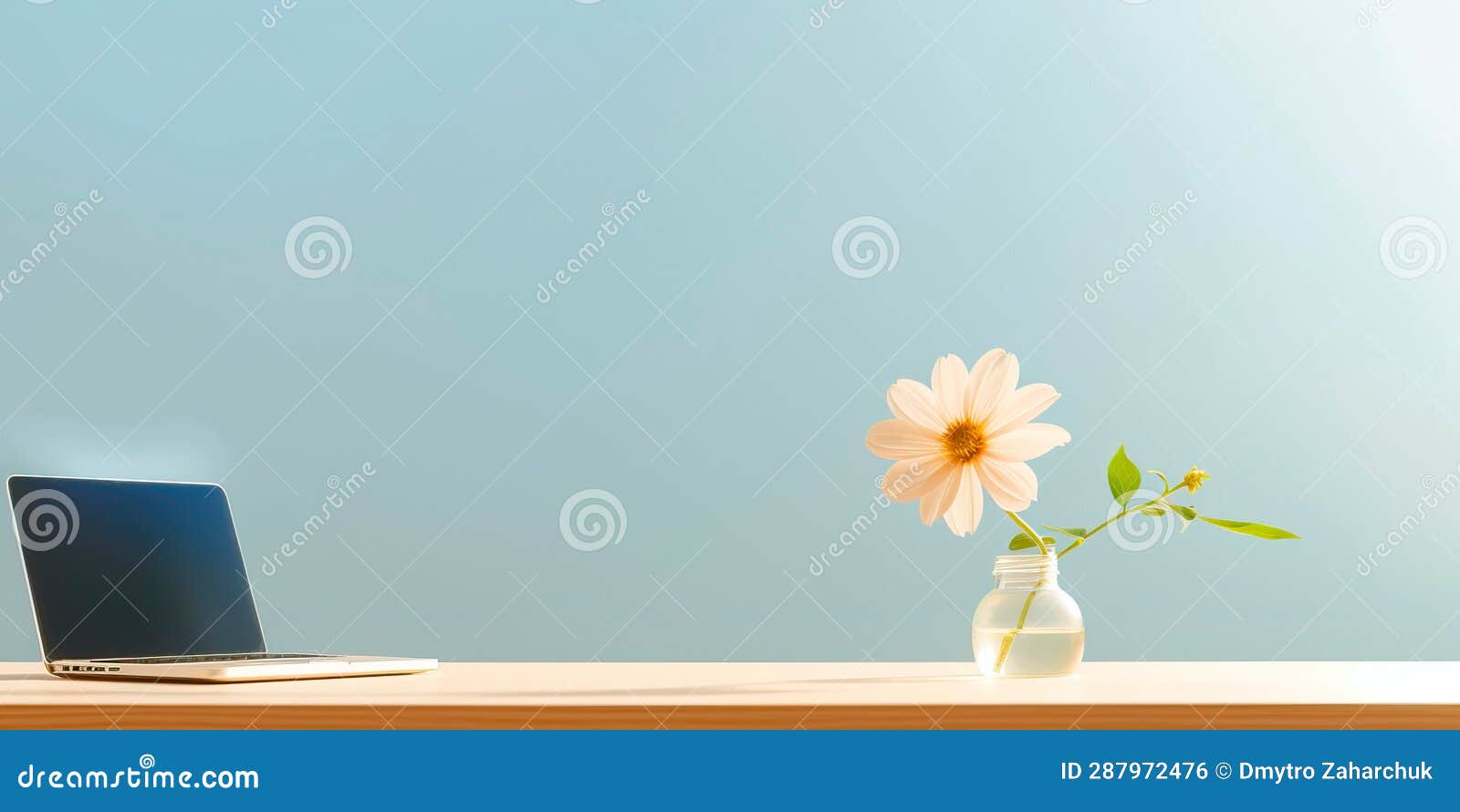 Minimalistic Office Desk with a Laptop and One Flower on the Table ...