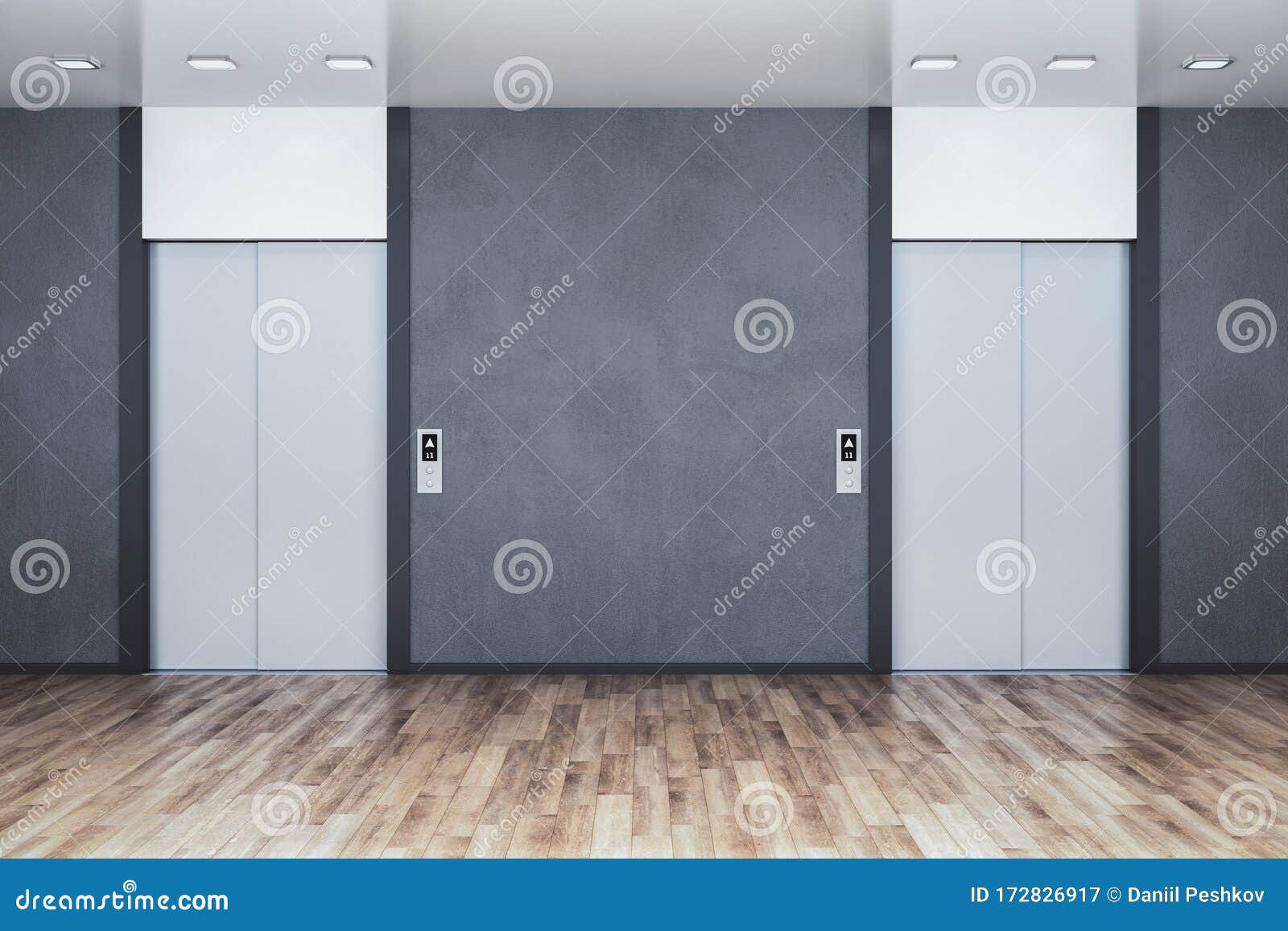 Minimalistic Office Interior with Two Elevator Stock Illustration ...