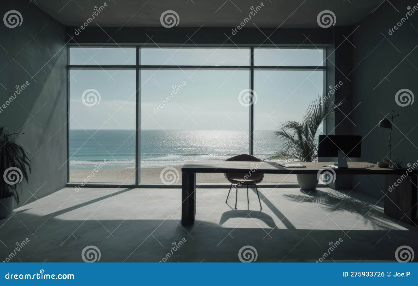 Minimalistic Office Workplace with Large Windows and a Calm View of ...