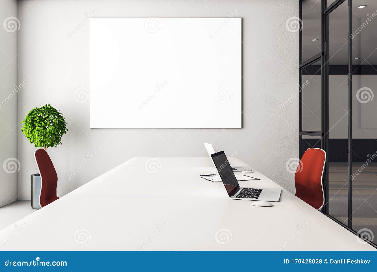 Minimalistic Office Workspace with Blank Banner Stock Illustration ...
