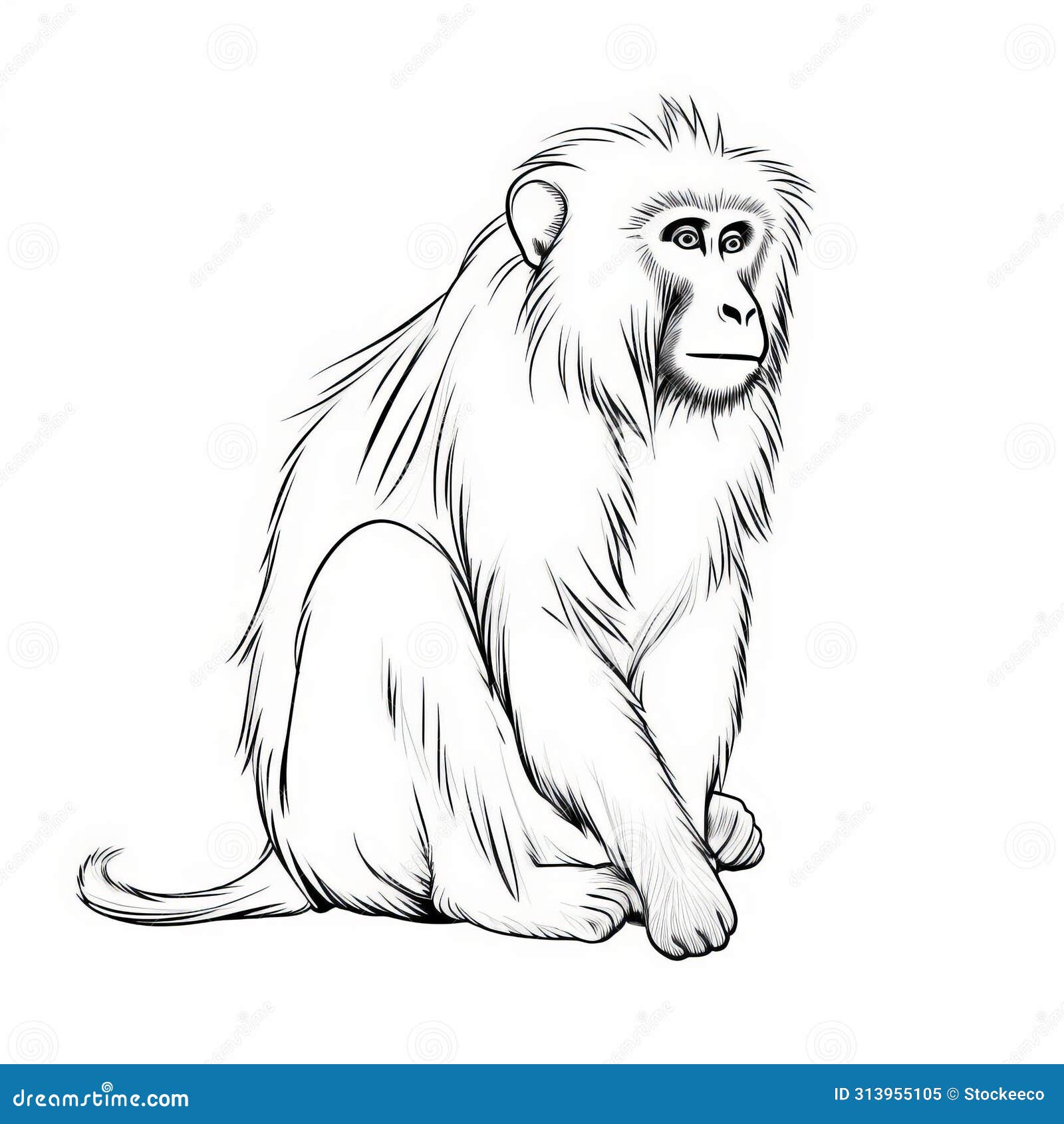 Minimalistic One Line Drawing of Realistic Baboon in Black and White ...
