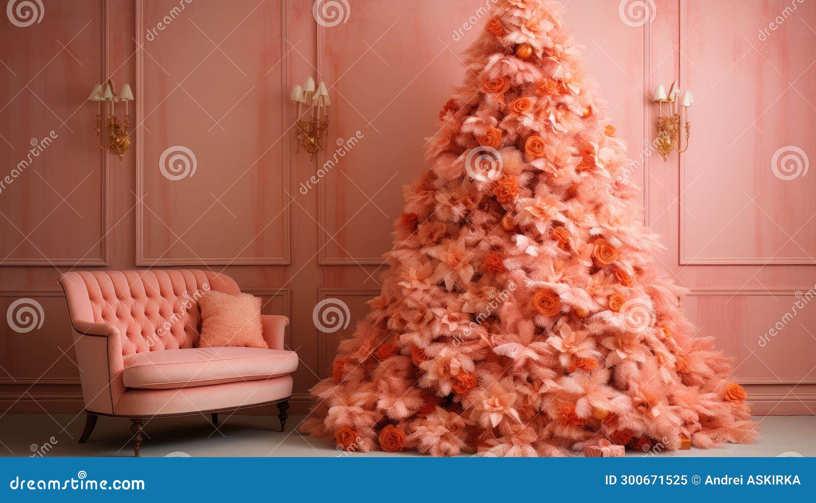 Minimalistic Peach Fuzz Colored Christmas Interior and a Decorated ...