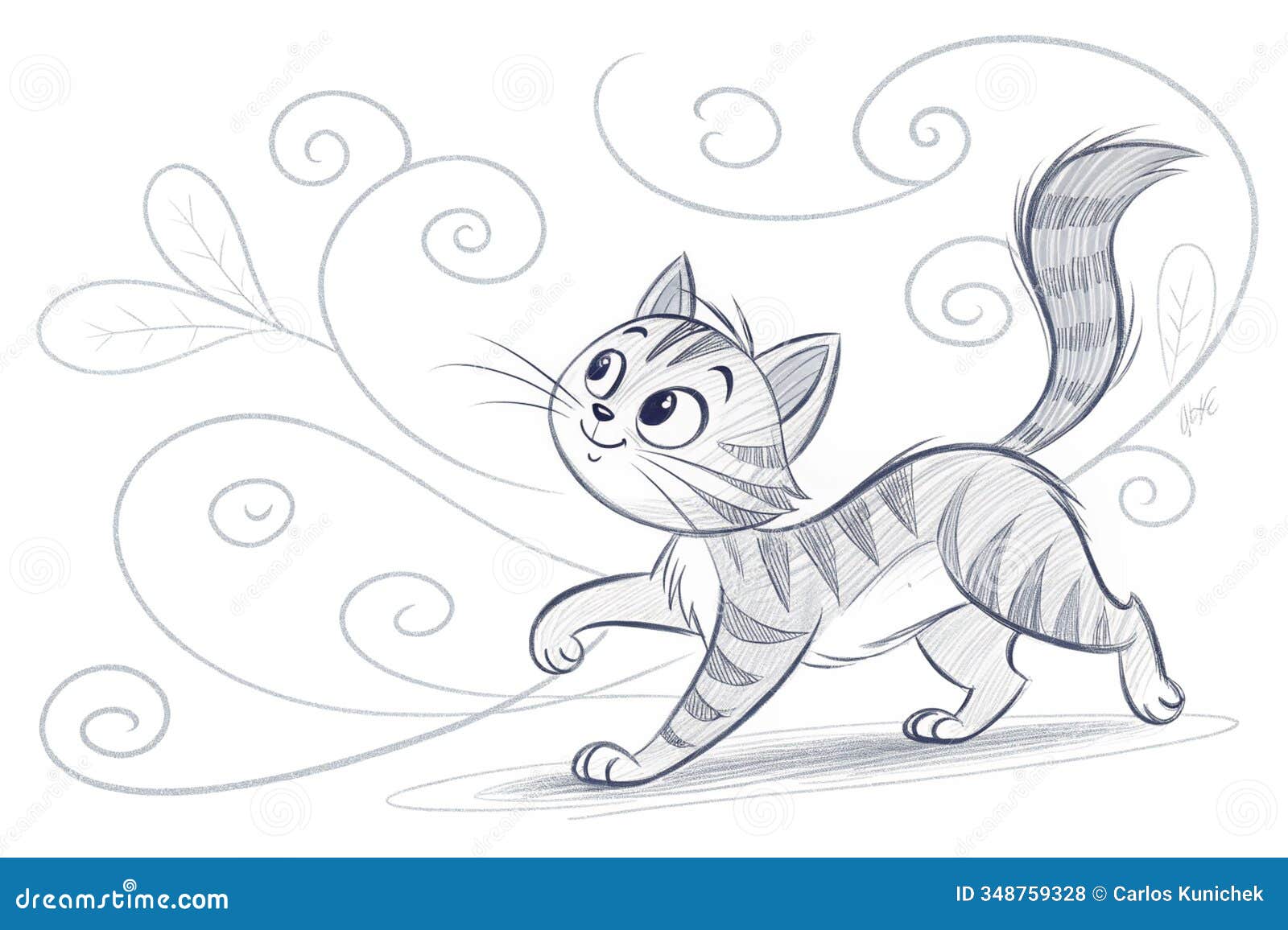 A Minimalistic Pencil Sketch Of A Cat, Made Using Quick, Deliberate ...