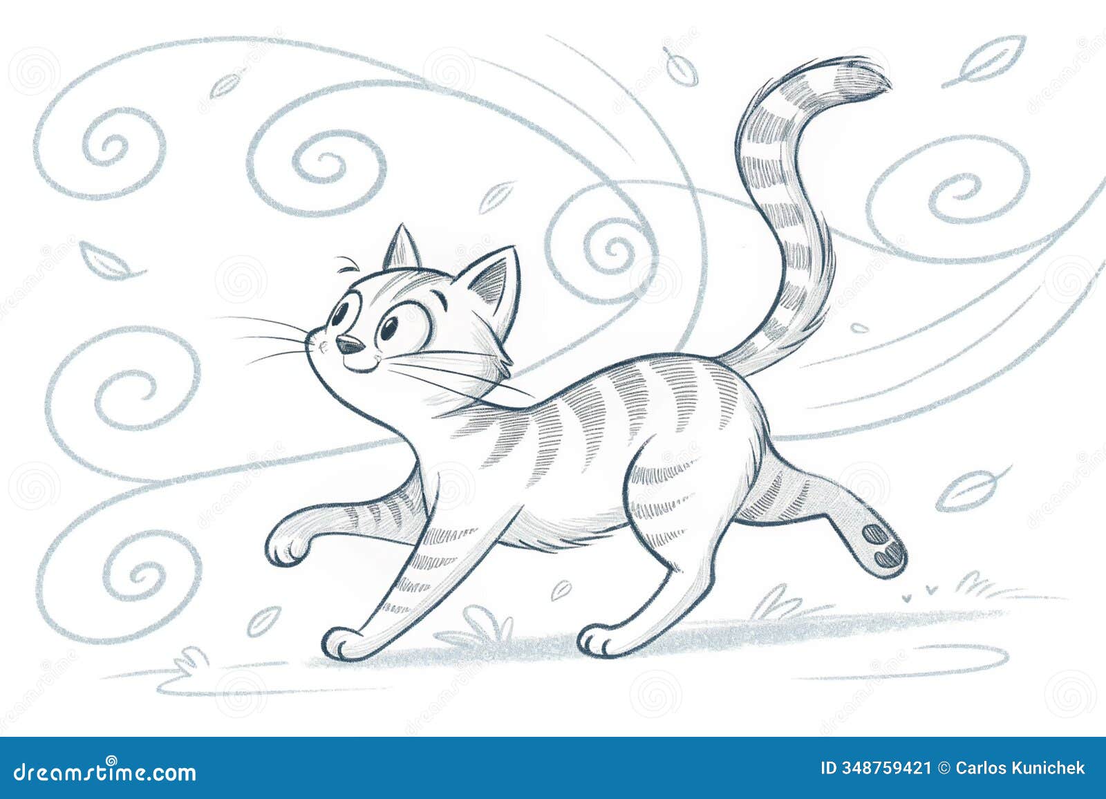 A Minimalistic Pencil Sketch Of A Cat, Made Using Quick, Deliberate ...