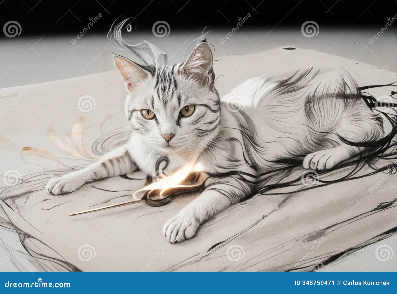 A Minimalistic Pencil Sketch of a Cat, Made Using Quick, Deliberate ...