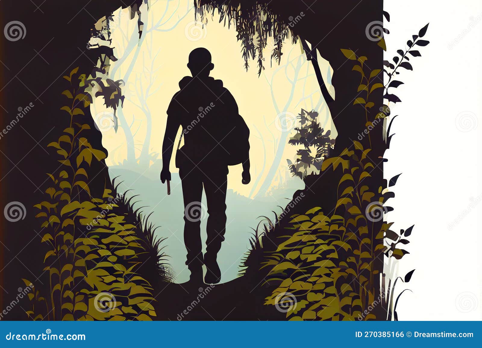 Minimalistic Postcard Silhouette Traveler in the Jungle. Generative AI ...