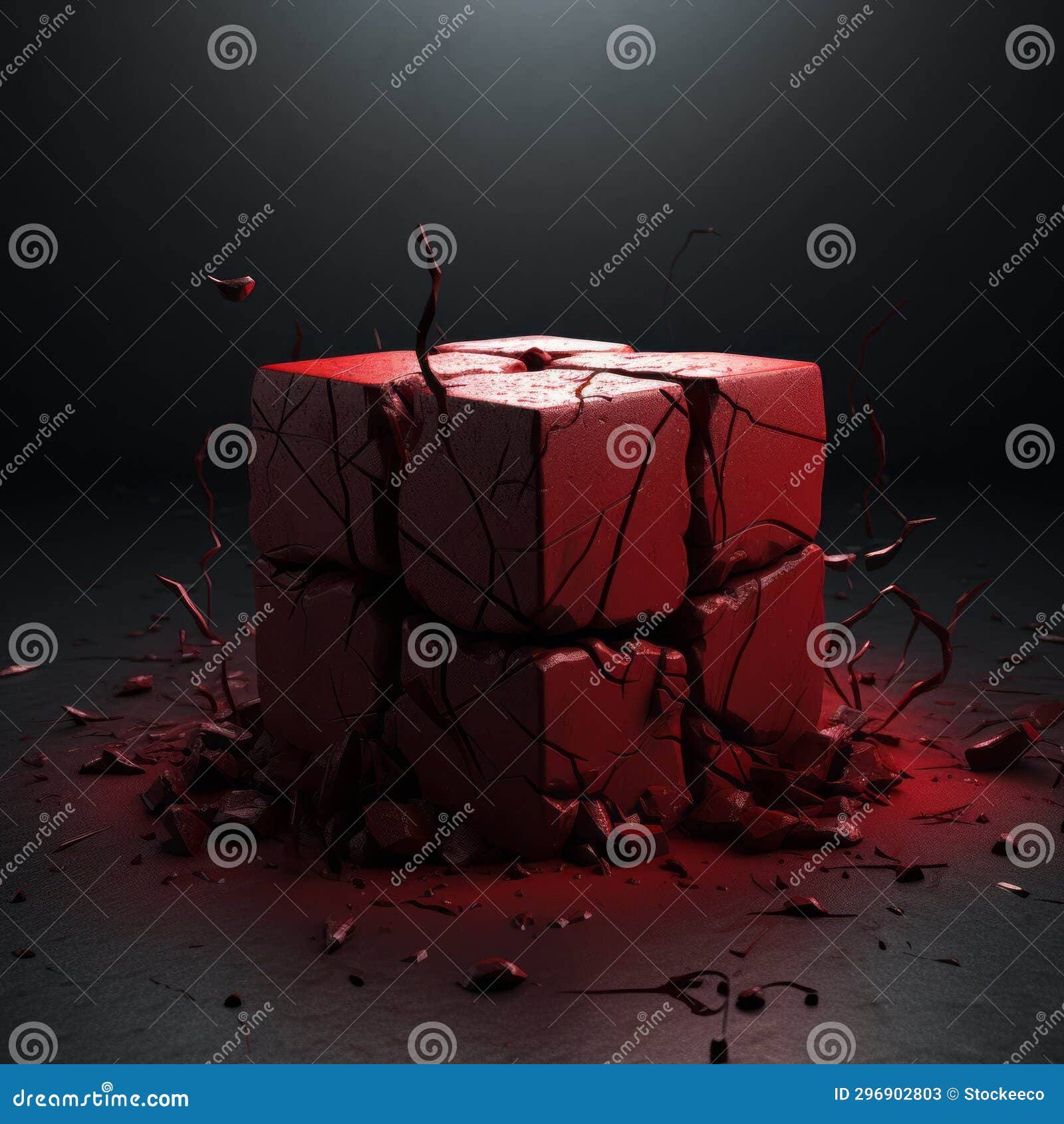 Minimalistic Red Cube with Broken Edges and Smashed Pieces Stock ...