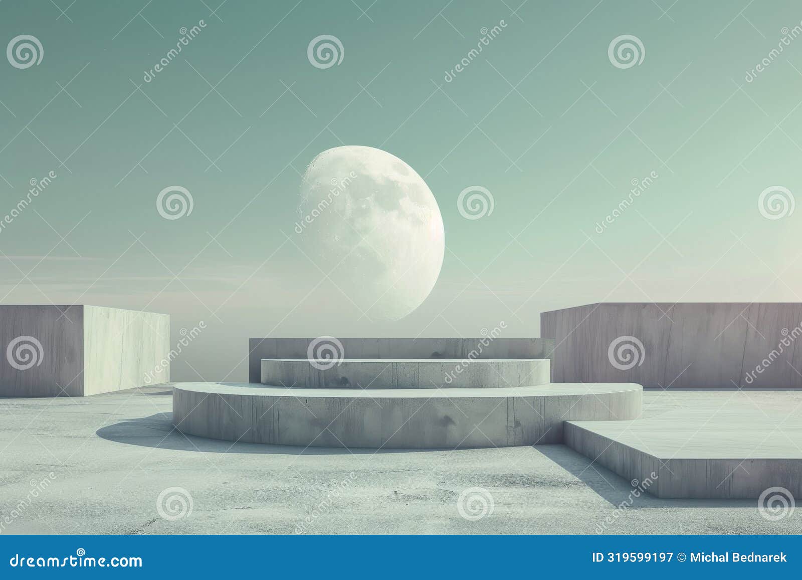 Minimalistic Round Benches Under Full Moon Stock Illustration ...