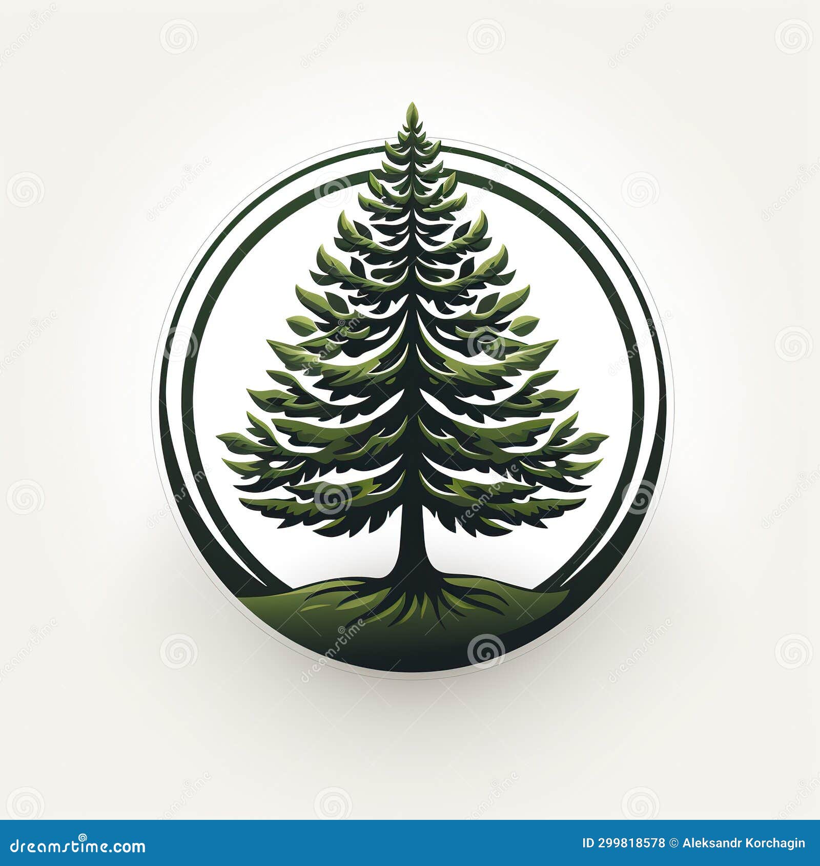 Minimalistic Round Logo Emblem Symbol with a Tree Spruce Pine on White ...