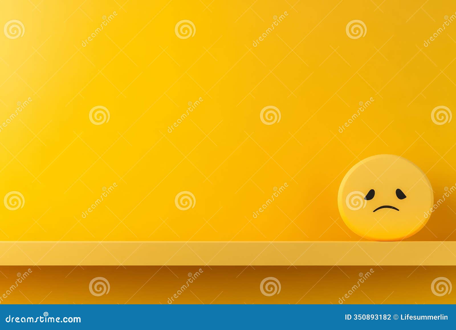 Minimalistic Sad Face Emoji on Yellow Shelf with Matching Background ...