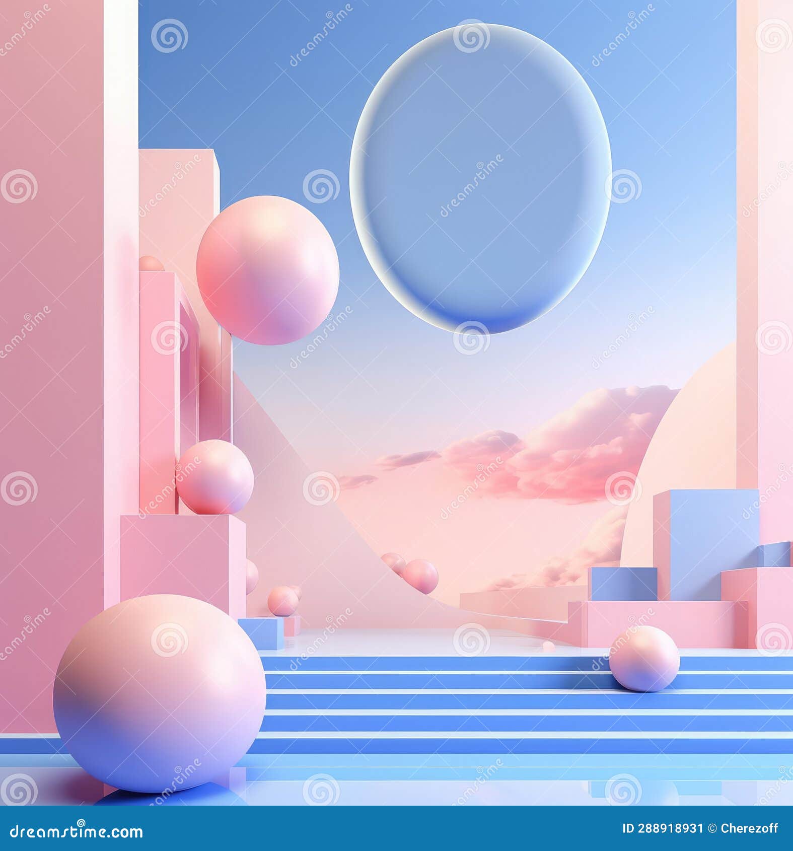 Minimalistic Scene of Multi-colored 3D Primitives Stock Illustration ...