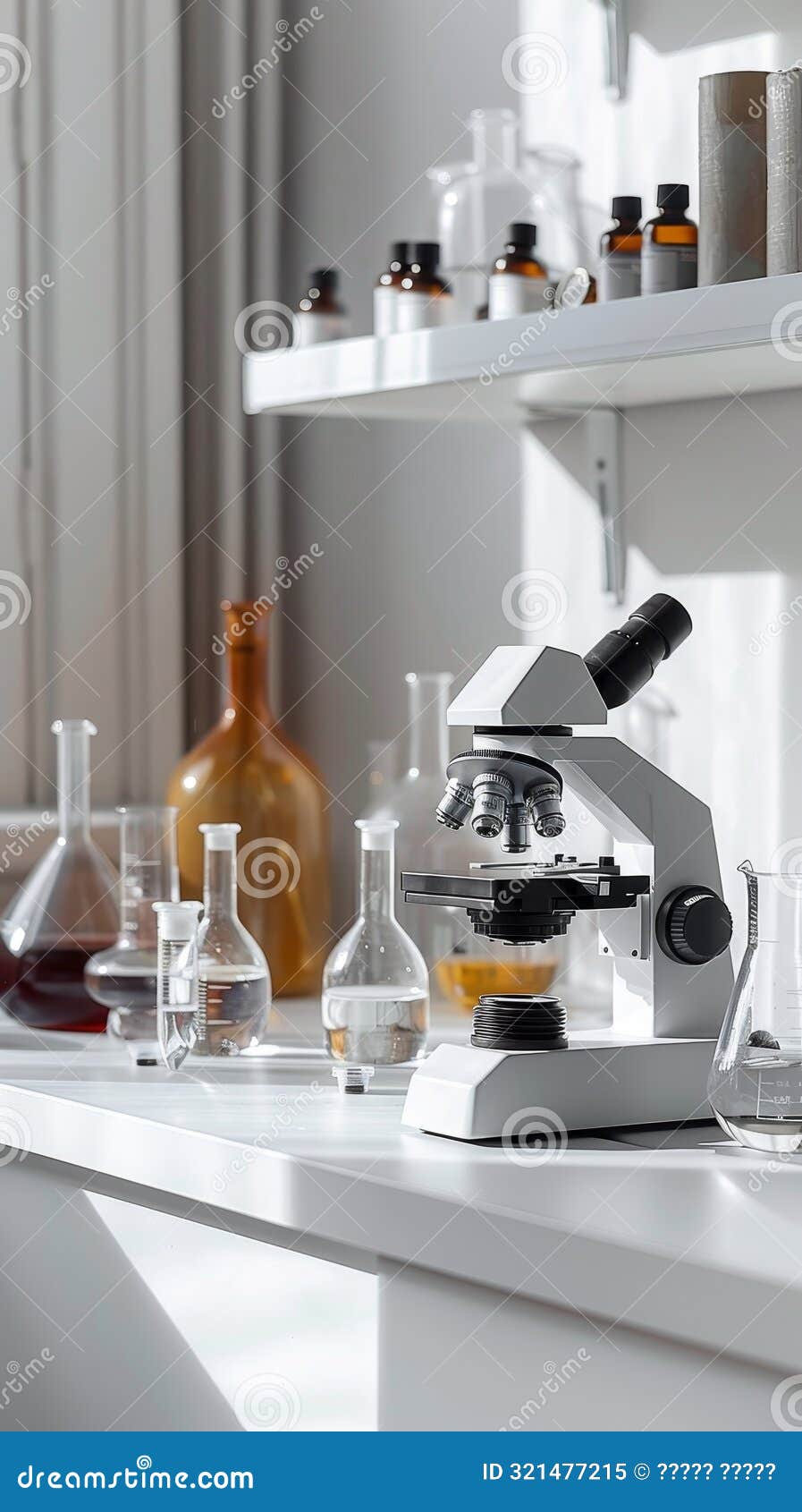 Minimalistic Science Lab With Beakers, Microscopes, And Test Tubes On ...