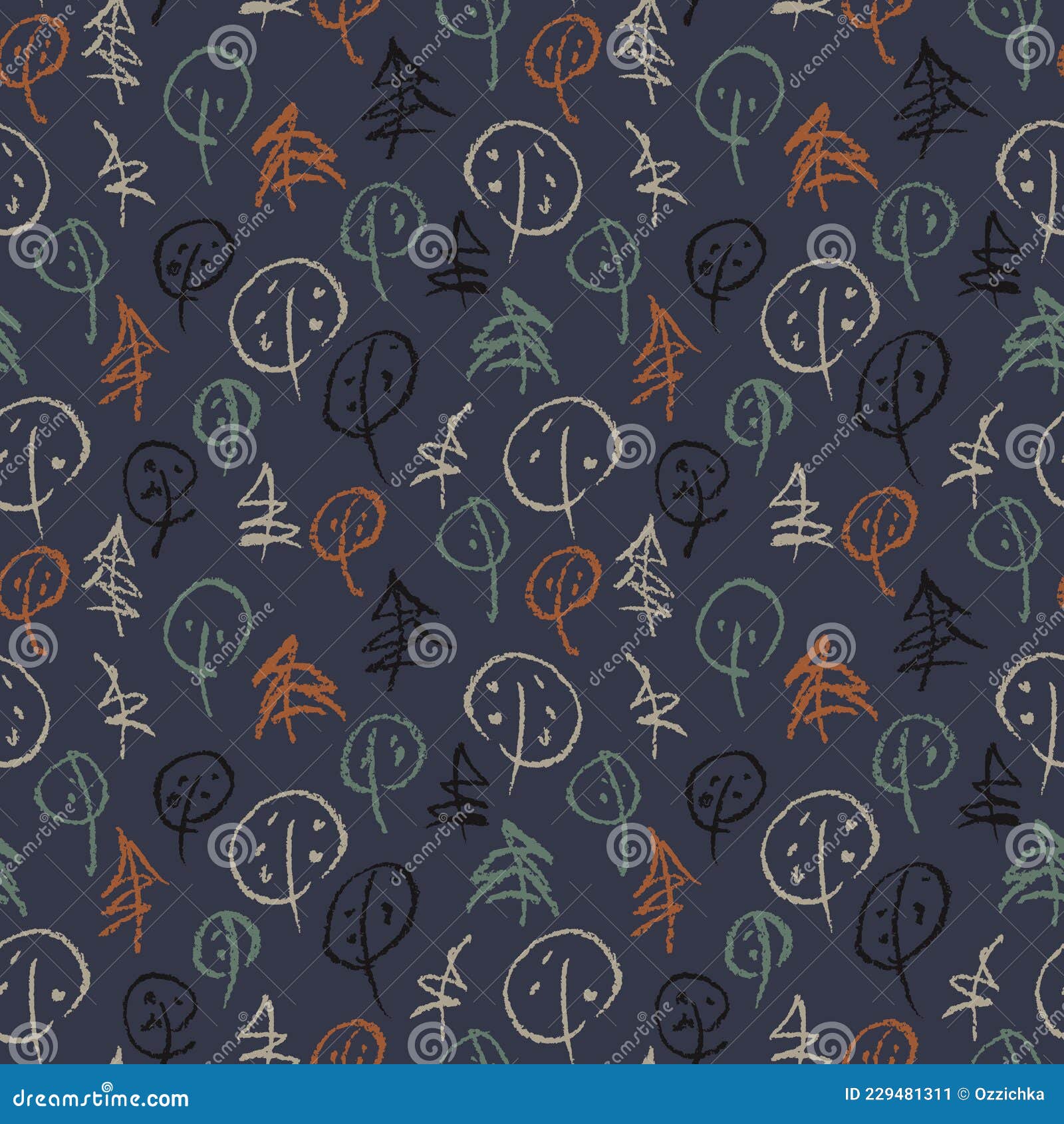 Minimalistic Seamless Pattern with Hand Drawn Trees. Stylish Modern ...