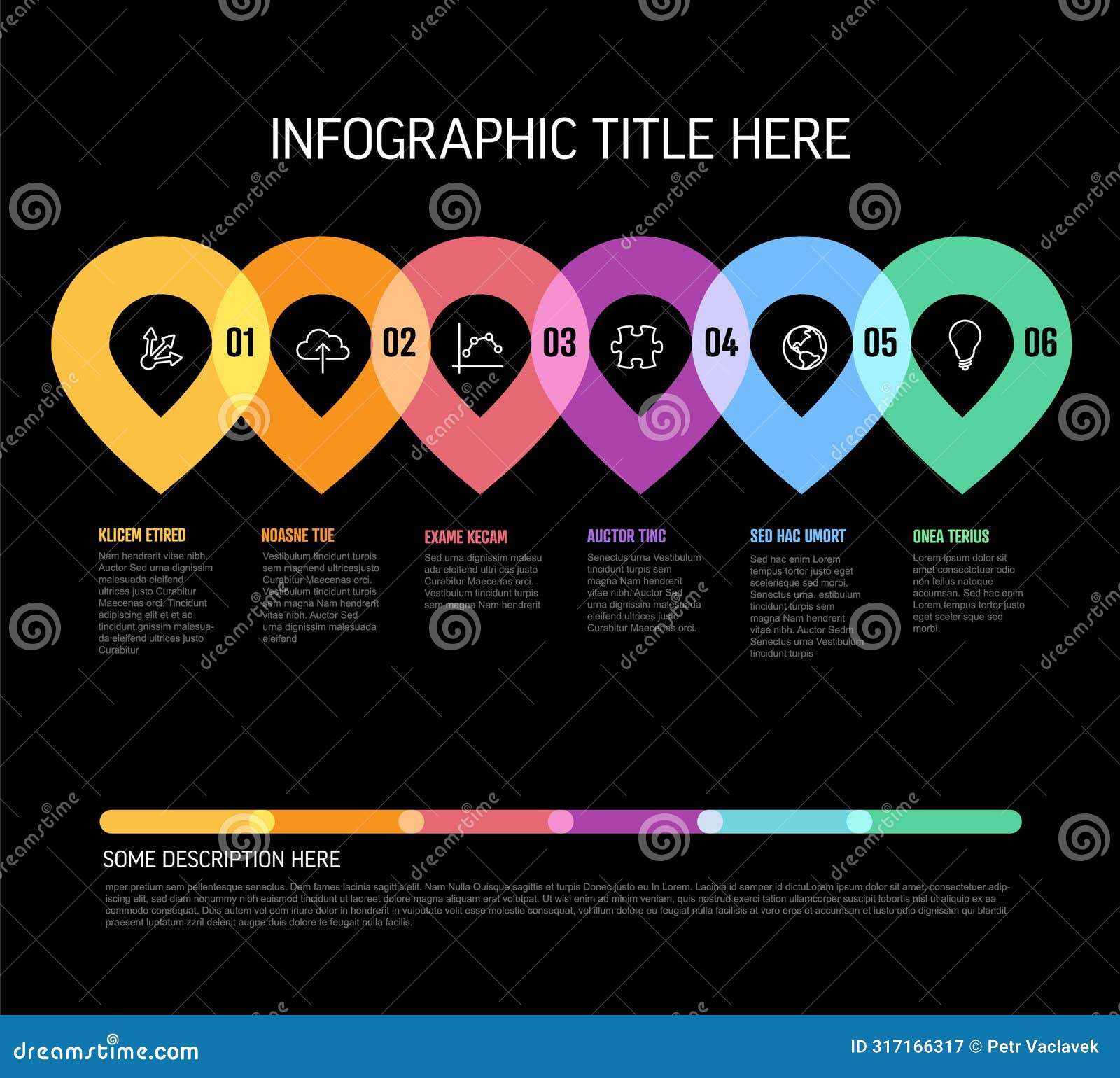 Minimalistic Six Thick Line Pointers Horizontal Steps Dark Template ...