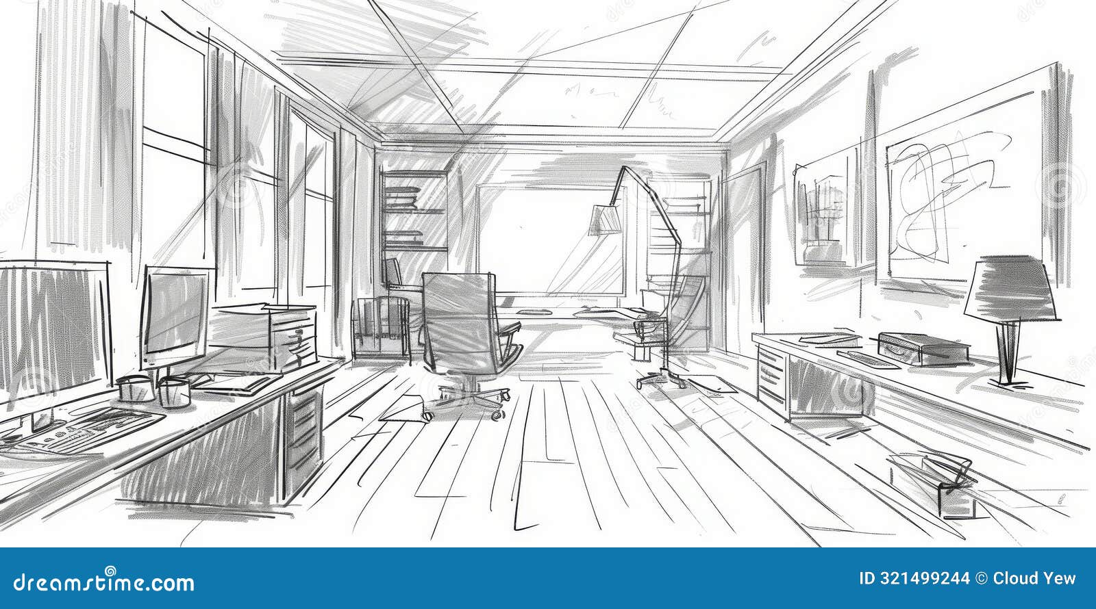Minimalistic Sketch of an Office Workspace. Stock Illustration ...