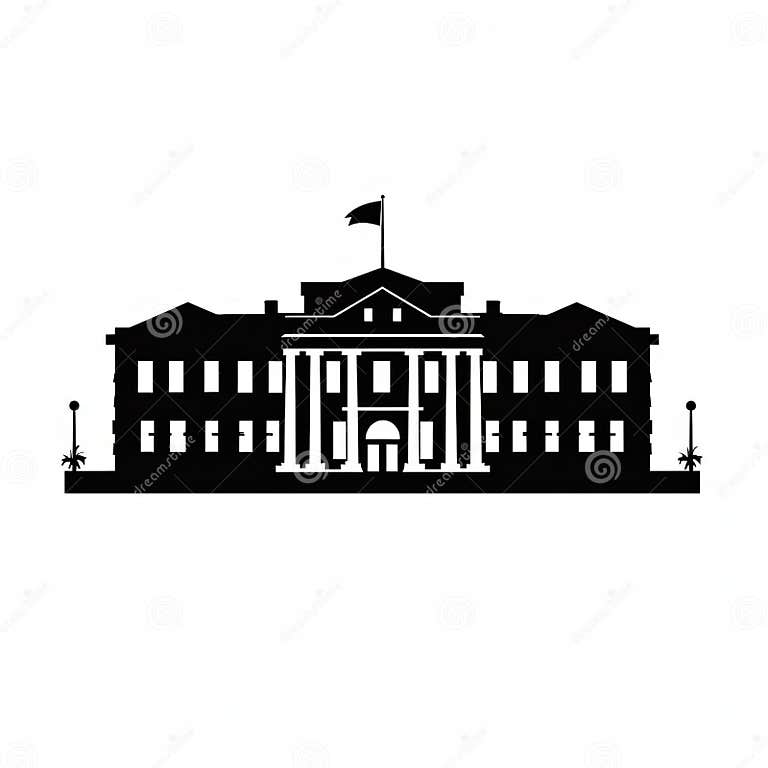 Minimalistic Solid Black Embassy Silhouette on White Background Stock ...