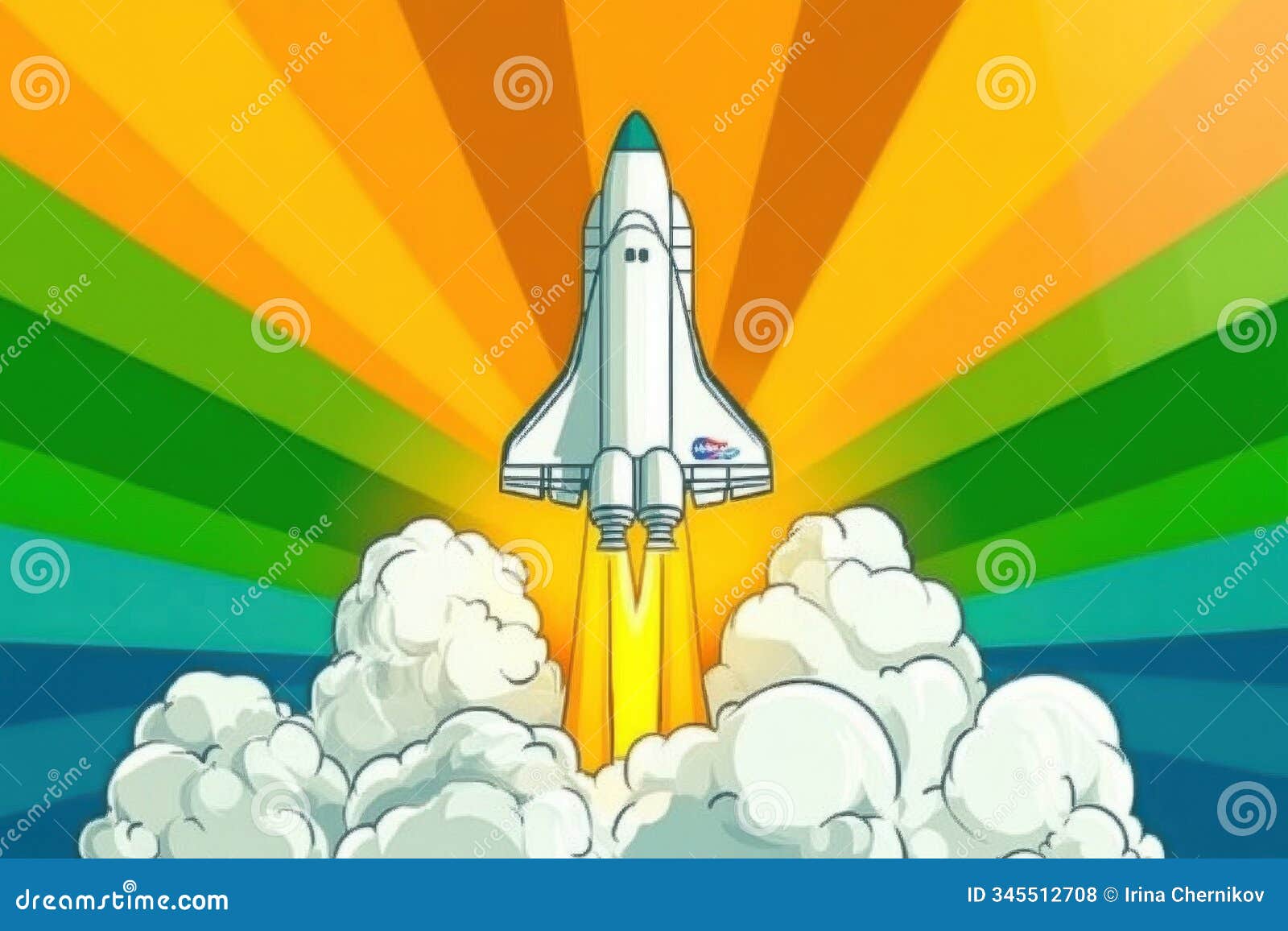 Minimalistic Space Shuttle Launch with Vibrant Rainbow Background for ...