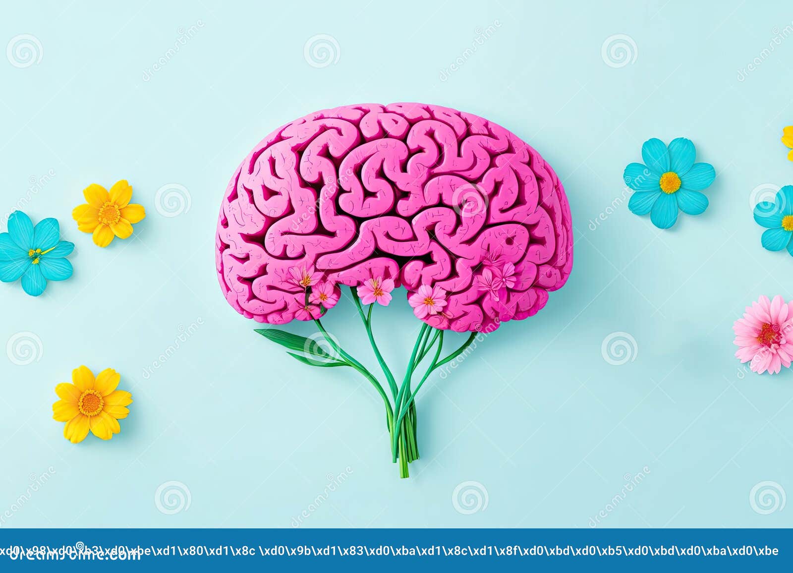 Minimalistic Style Human Brain with Spring Color Flowers. Ai Generative ...