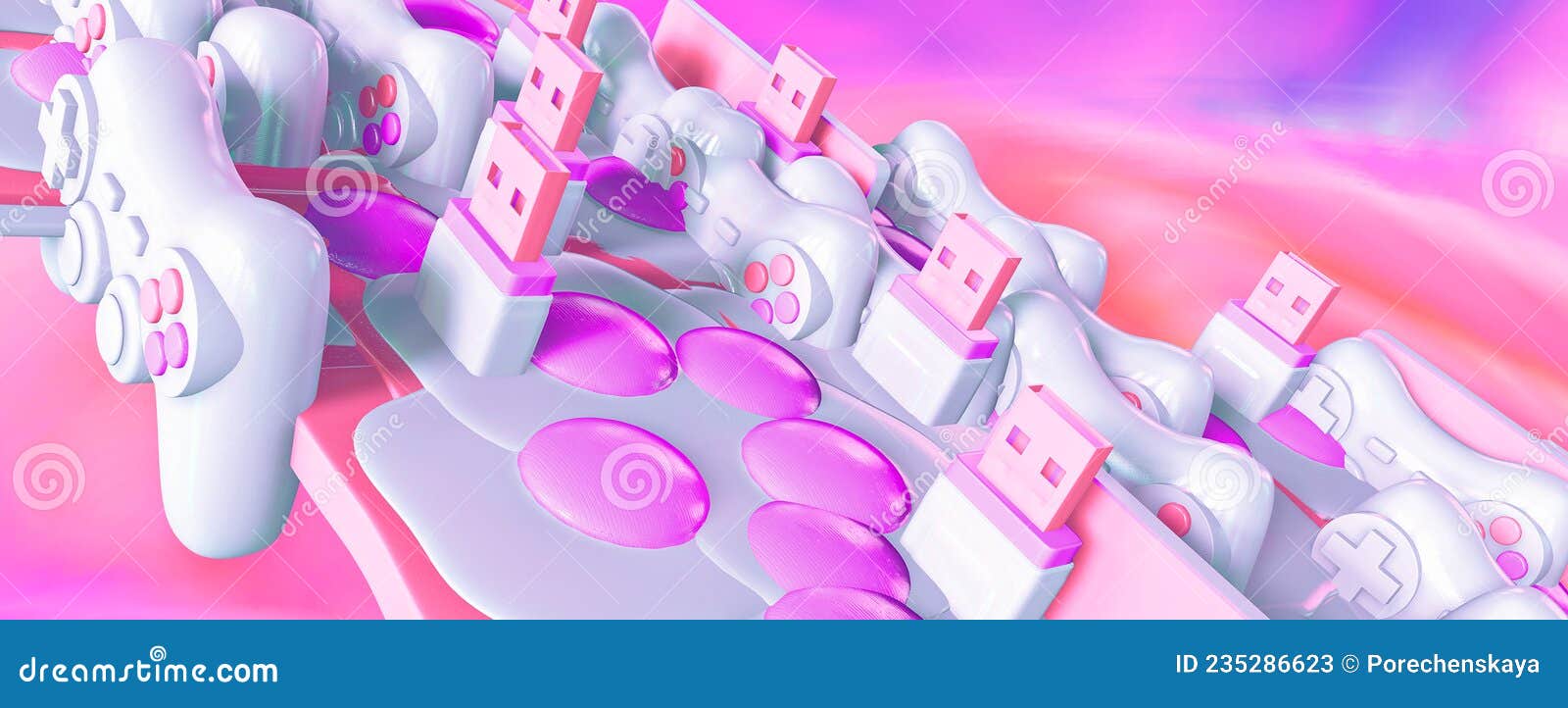 Minimalistic Stylized Collage Banner Art. 3d Render Game Pads and ...