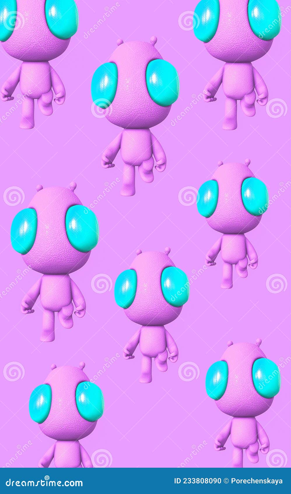 Minimalistic Stylized Collage Pattern Art. 3d Render. Funny Pink Aliens ...