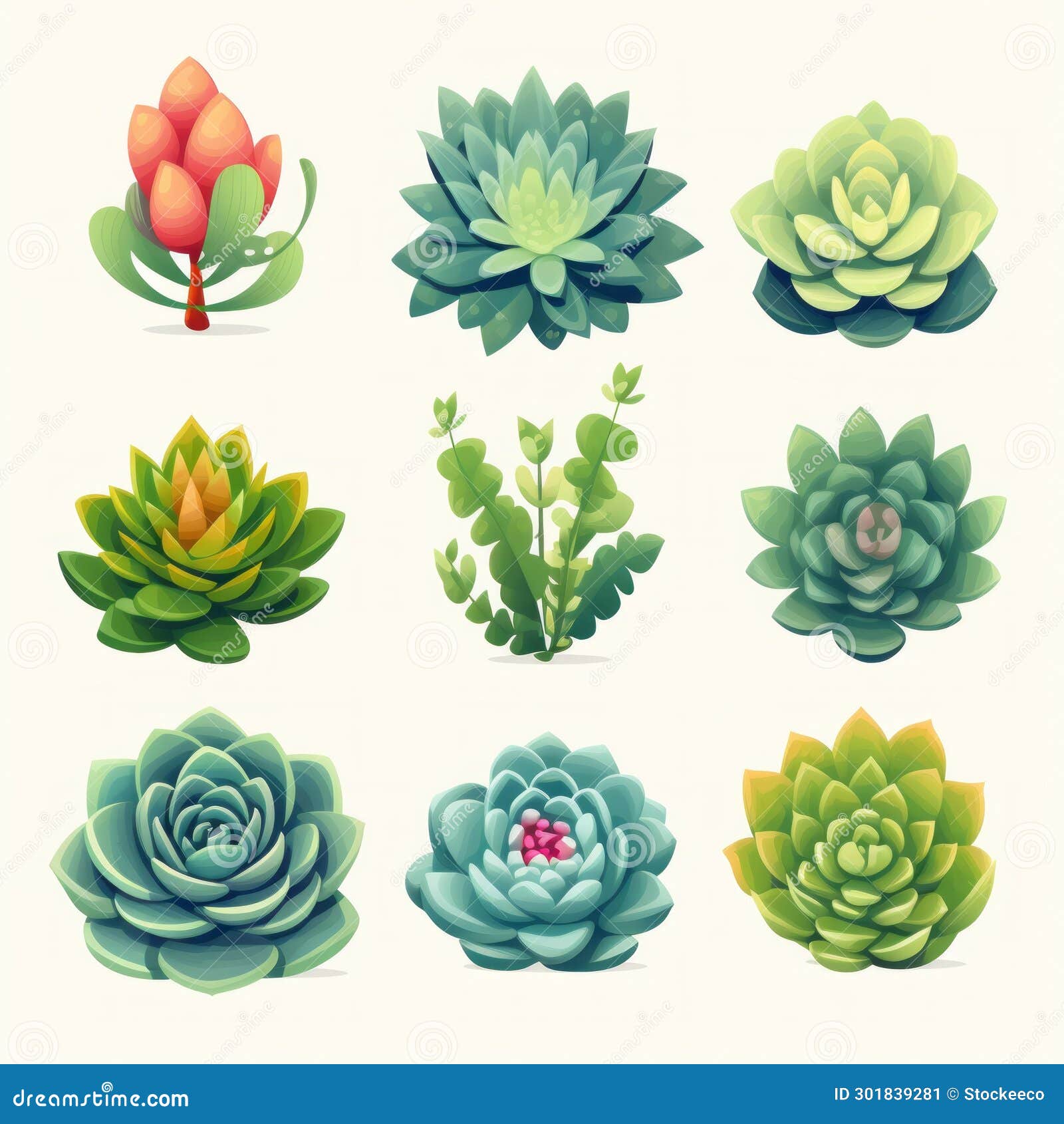Minimalistic Succulent Set Vector Svg Flat Animation Asset Stock ...