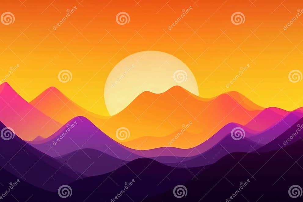 Minimalistic Sunset Graphics Behind the Mountains, Generative Ai Stock ...