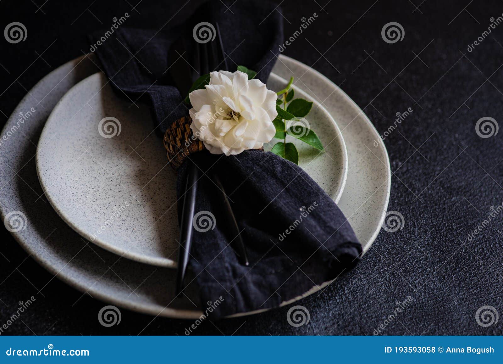 Minimalistic Table Setting with White Rose Stock Photo - Image of ...