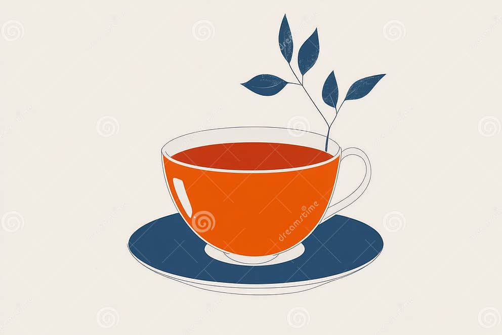 Minimalistic Tea Cup Design with Leaves for Art and Decor Stock ...