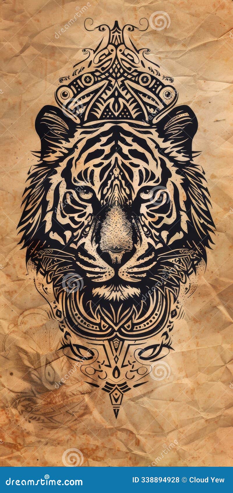 Minimalistic Tiger Head Featuring Intricate Tribal Patterns. Stock ...