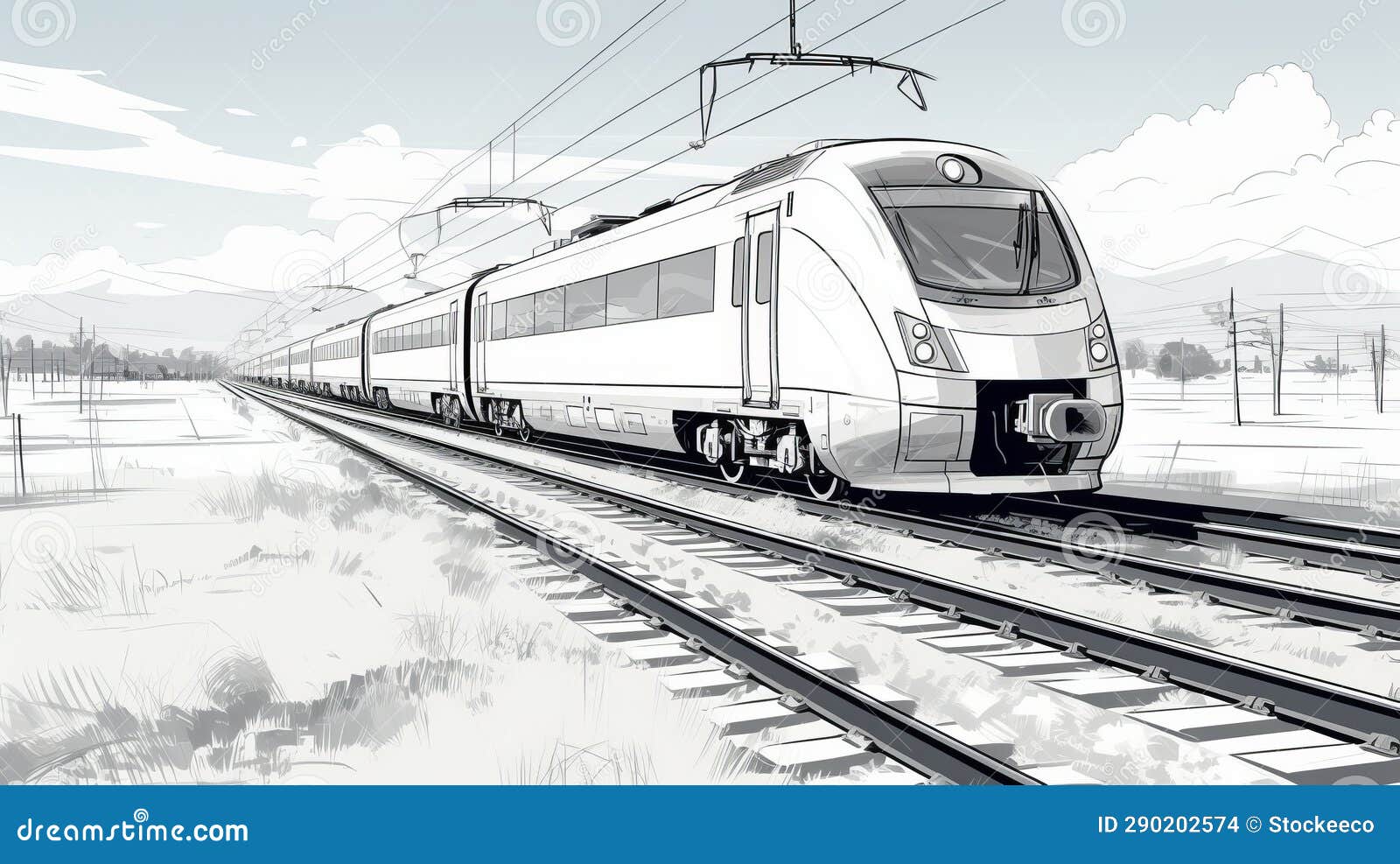 Minimalistic Train Sketch: Detailed Illustration with Streamlined ...