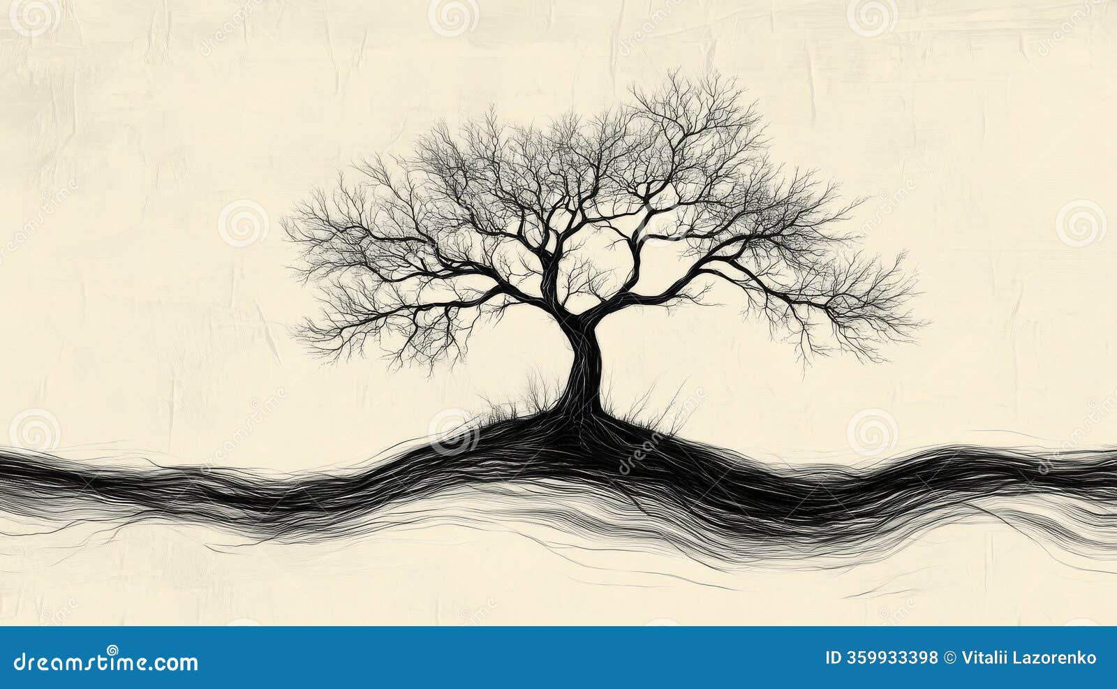 Minimalistic Tree Line Art on Canvas for Contemporary Design Stock ...