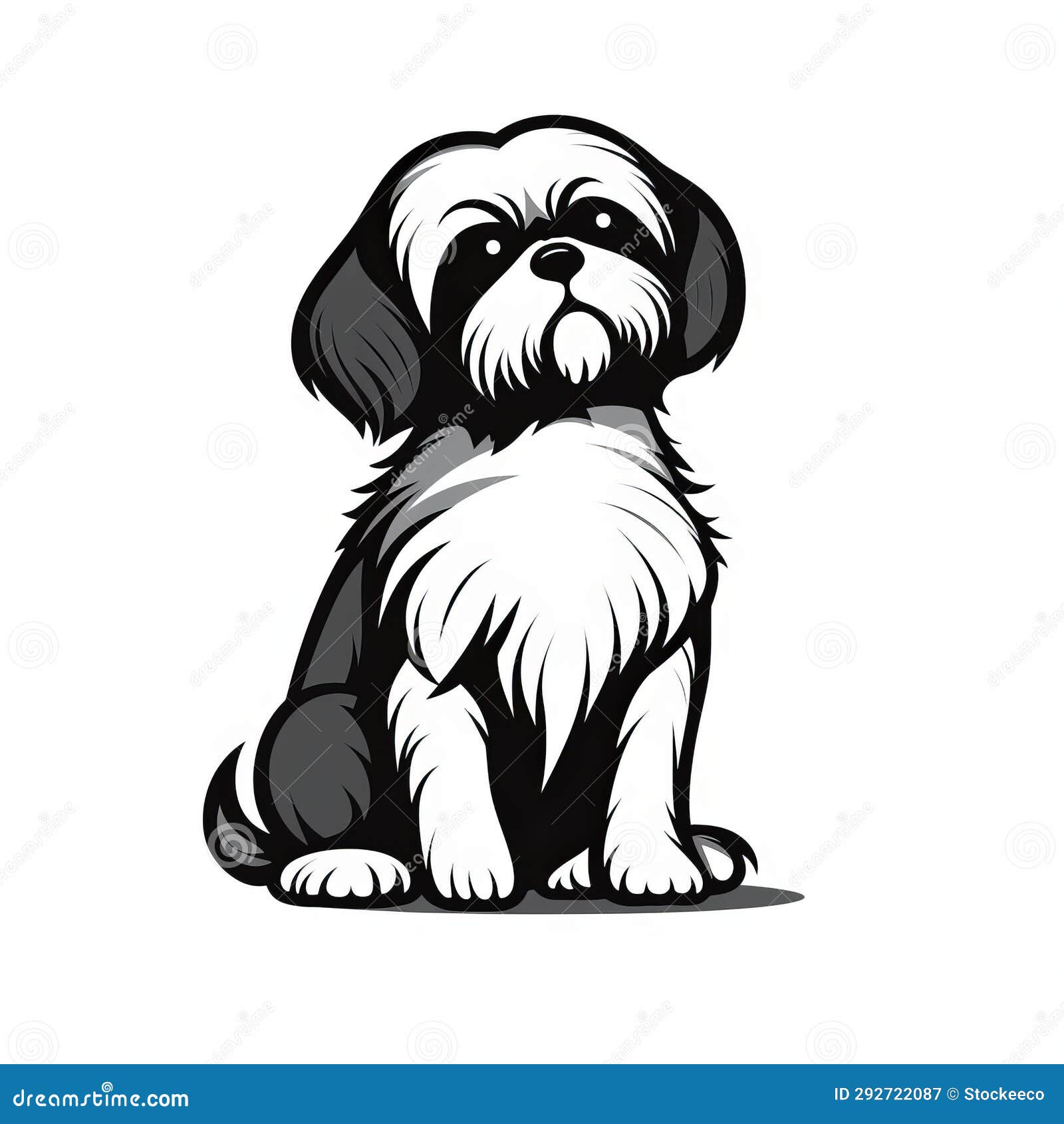 Cute Black and White Shih Tzu Illustration - 2d Game Art Style Stock ...