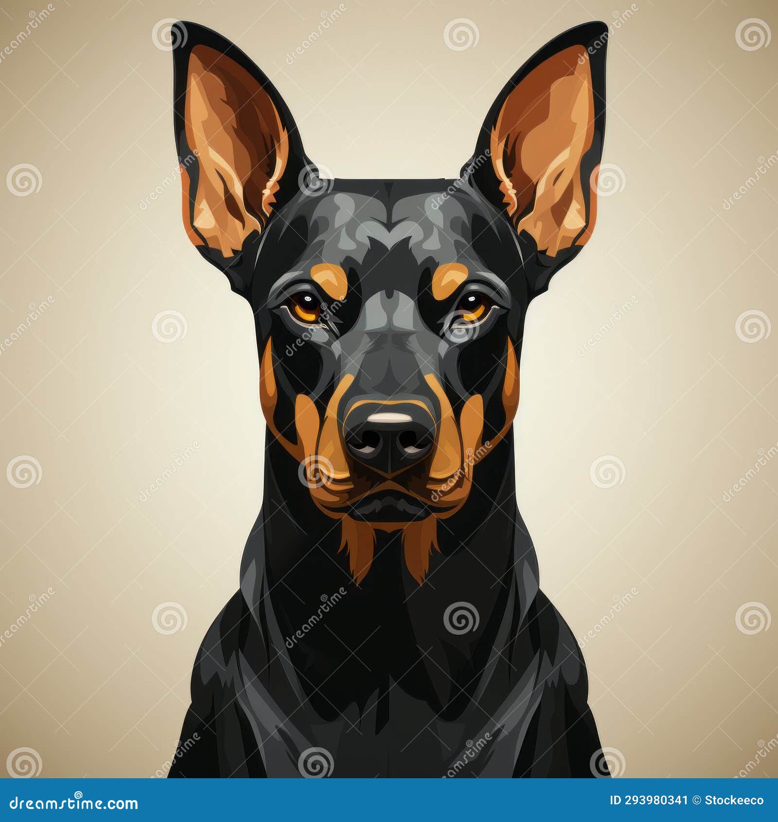 Dark and Colorful Dobermann Dog Head Illustration Stock Illustration ...